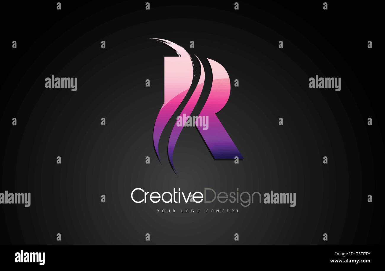 Purple Violet R Letter Design Brush Paint Stroke. Letter Logo with ...