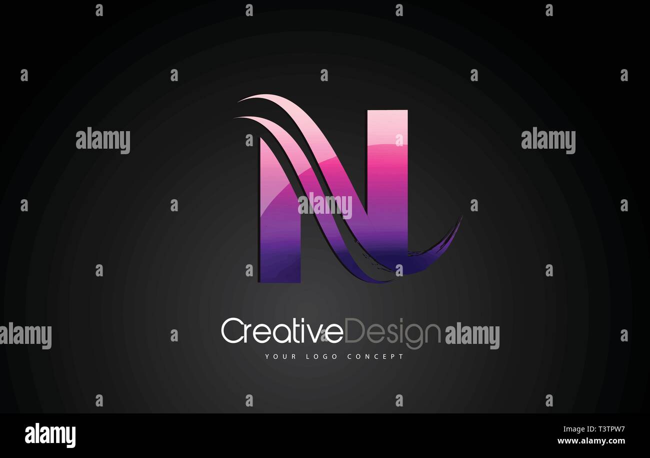 Purple Violet N Letter Design Brush Paint Stroke. Letter Logo with ...