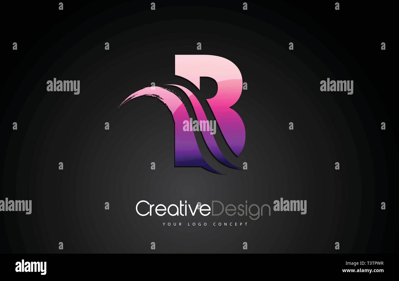 Purple Violet B Letter Design Brush Paint Stroke. Letter Logo with ...