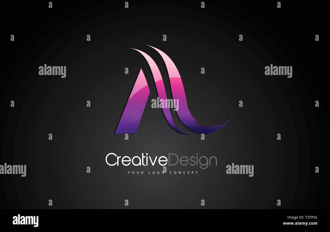 Purple Violet A Letter Design Brush Paint Stroke. Letter Logo with ...