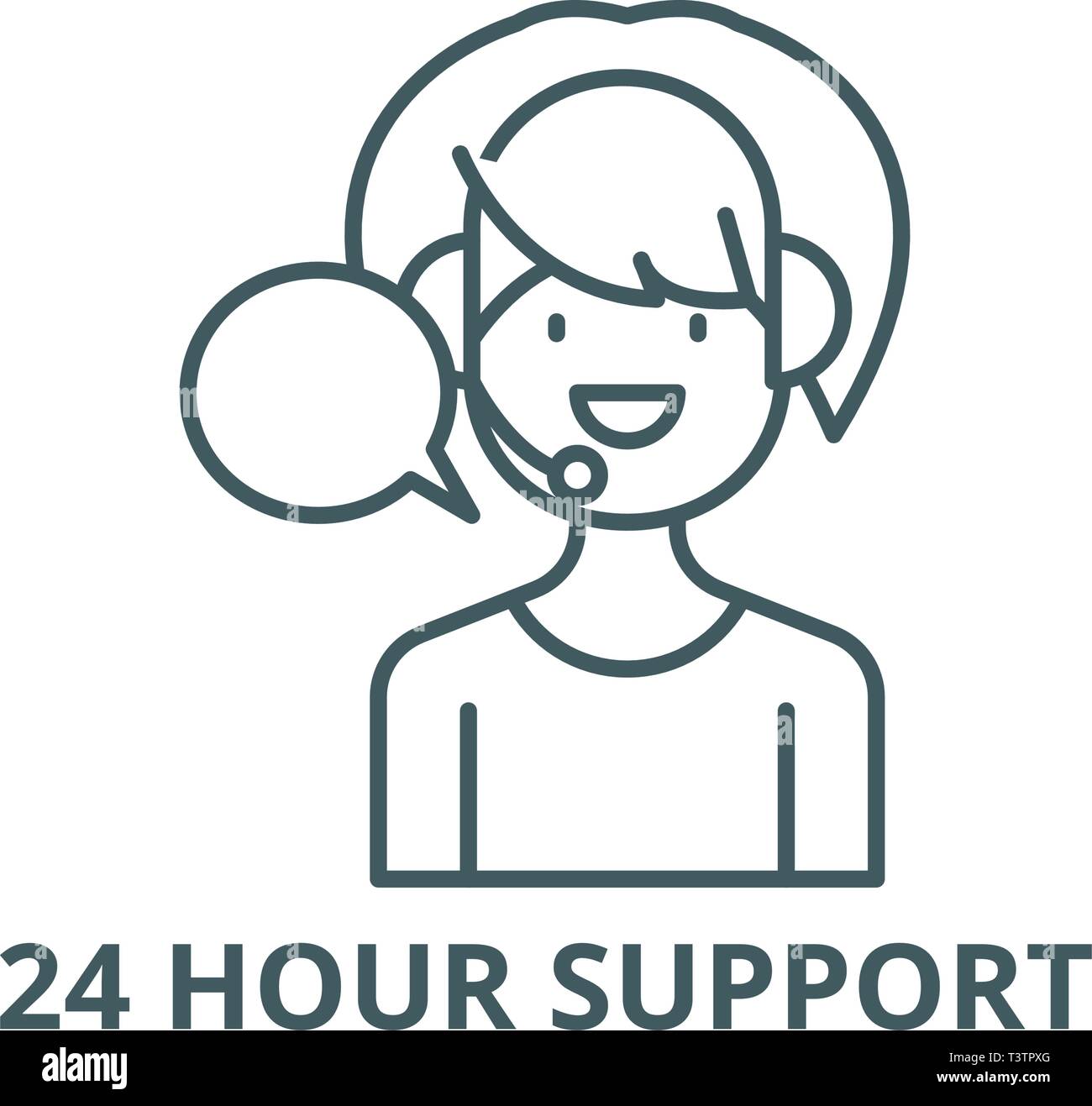 24 hour support line icon, vector. 24 hour support outline sign ...