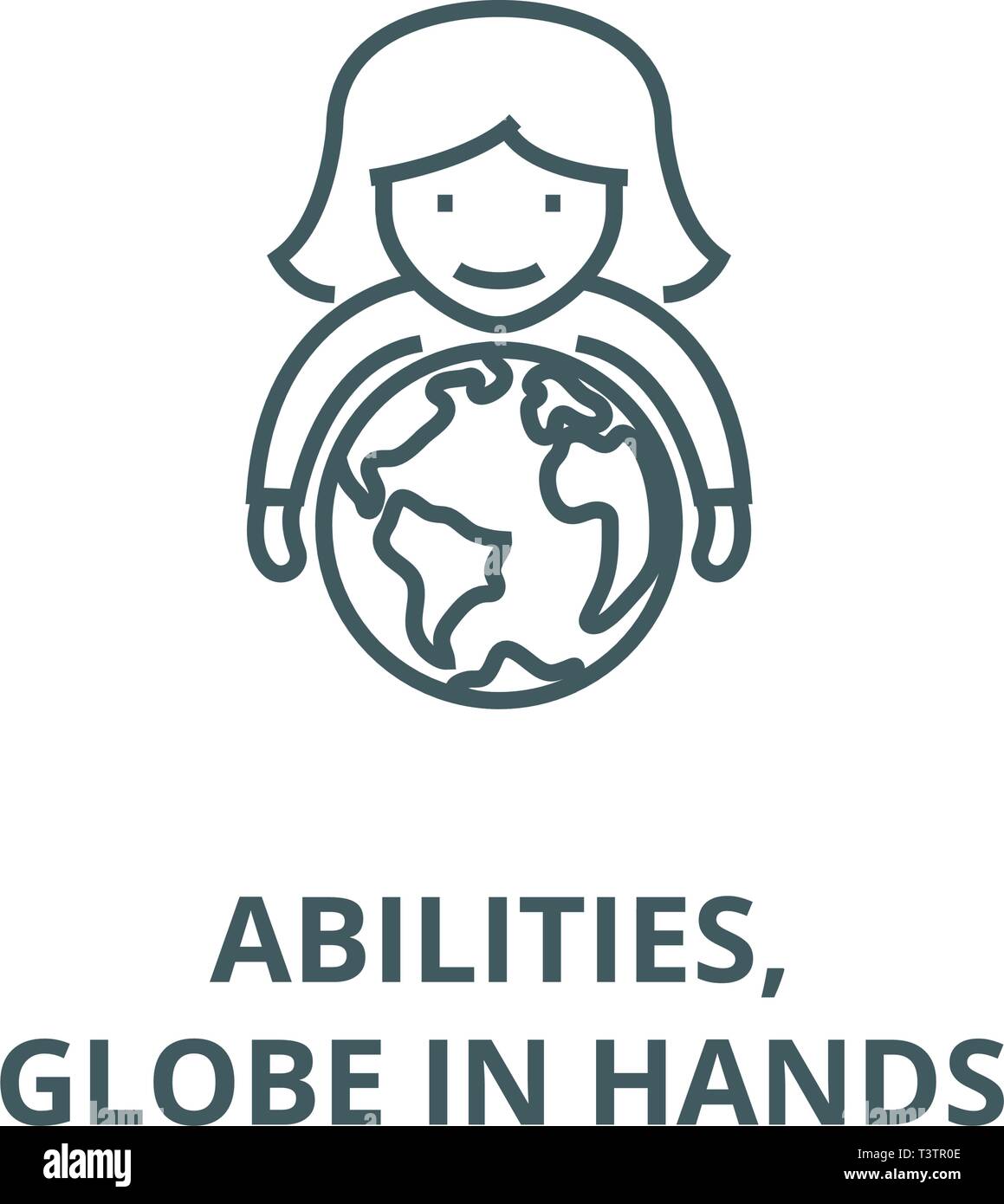 Abilities,woman with globe in hands line icon, vector. Abilities,woman ...