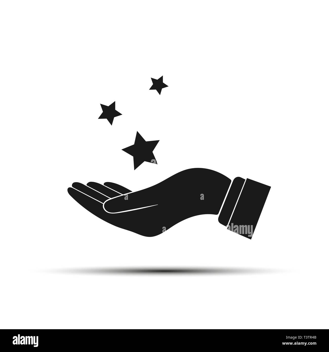 stars fall into the outstretched palm. Flat design style Stock Vector ...
