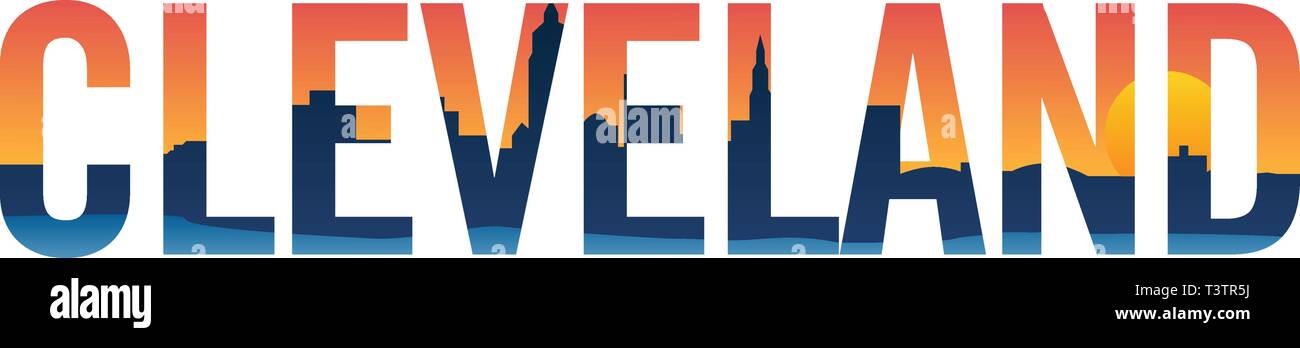 Cleveland skyline in text isolated vector graphic illustration Stock ...