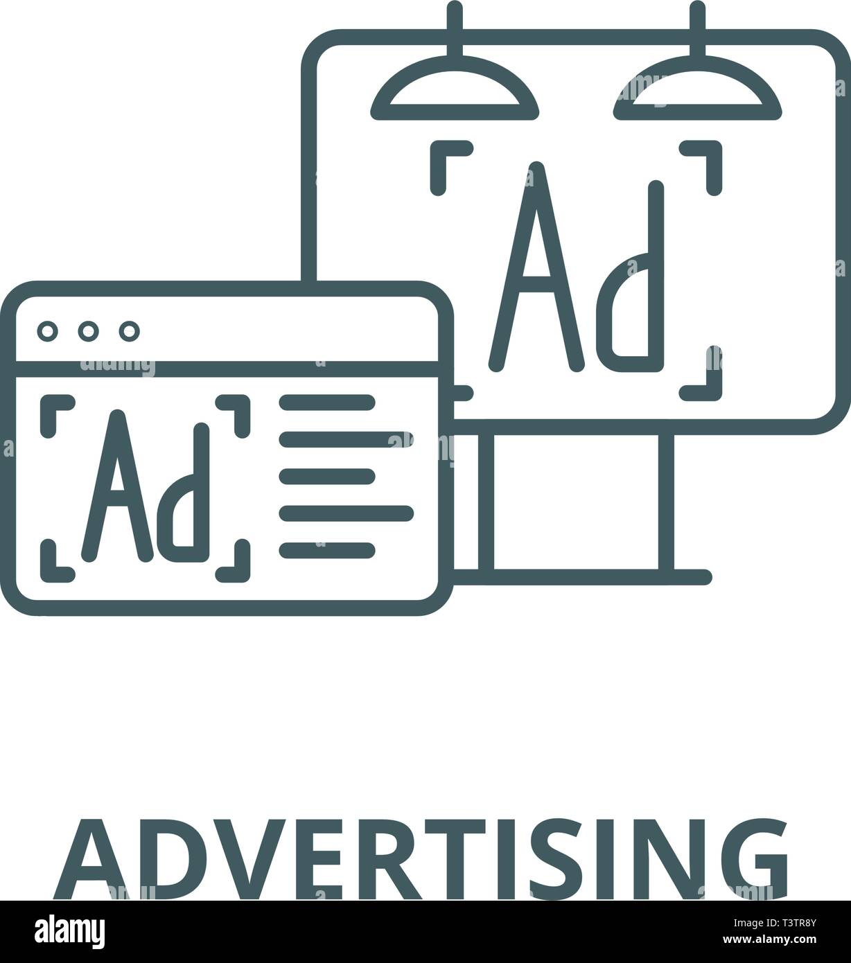 Advertising line icon, vector. Advertising outline sign, concept symbol ...