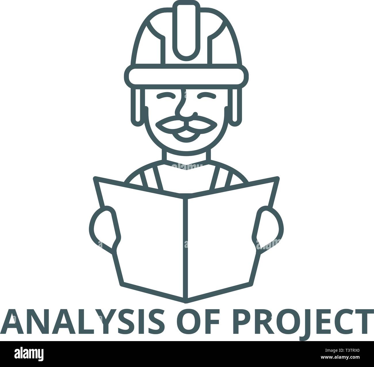 Analysis of project drawings line icon, vector. Analysis of project ...