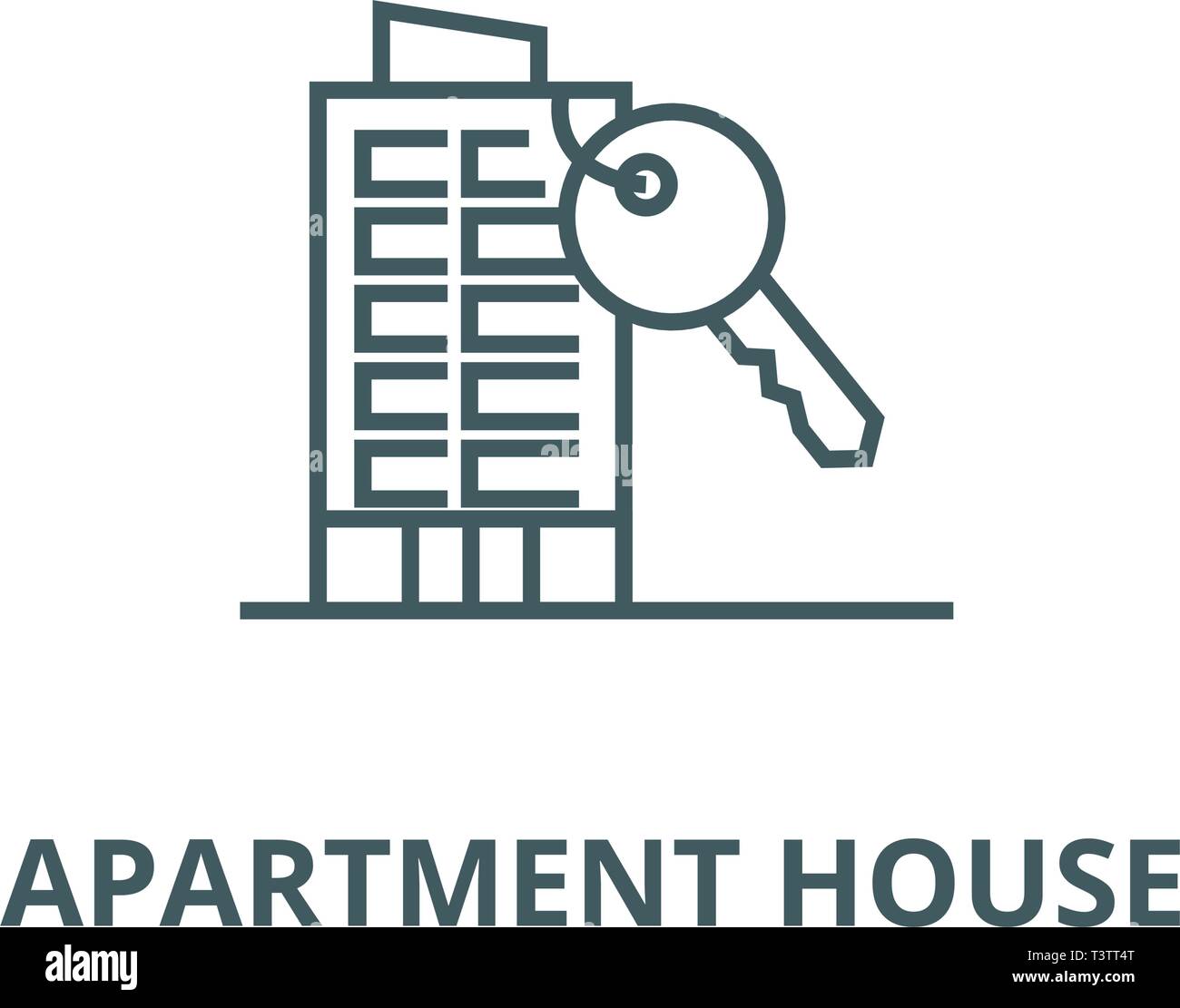 Apartment house with key line icon, vector. Apartment house with key ...