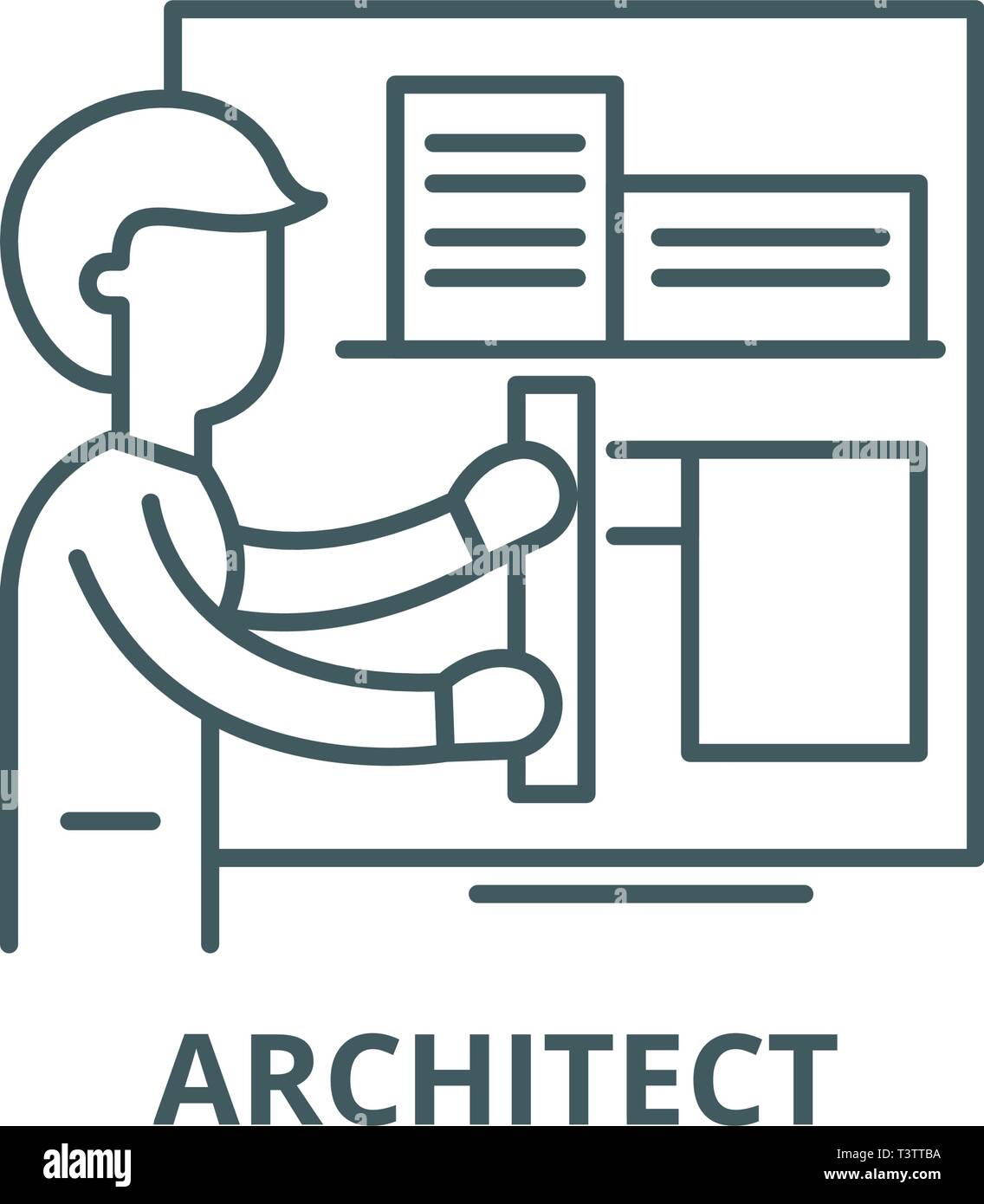 Architect line icon, vector. Architect outline sign, concept symbol ...