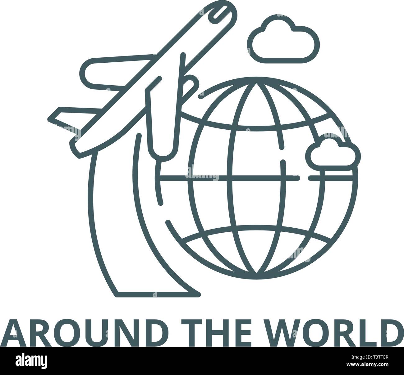 Around the world line icon, vector. Around the world outline sign ...