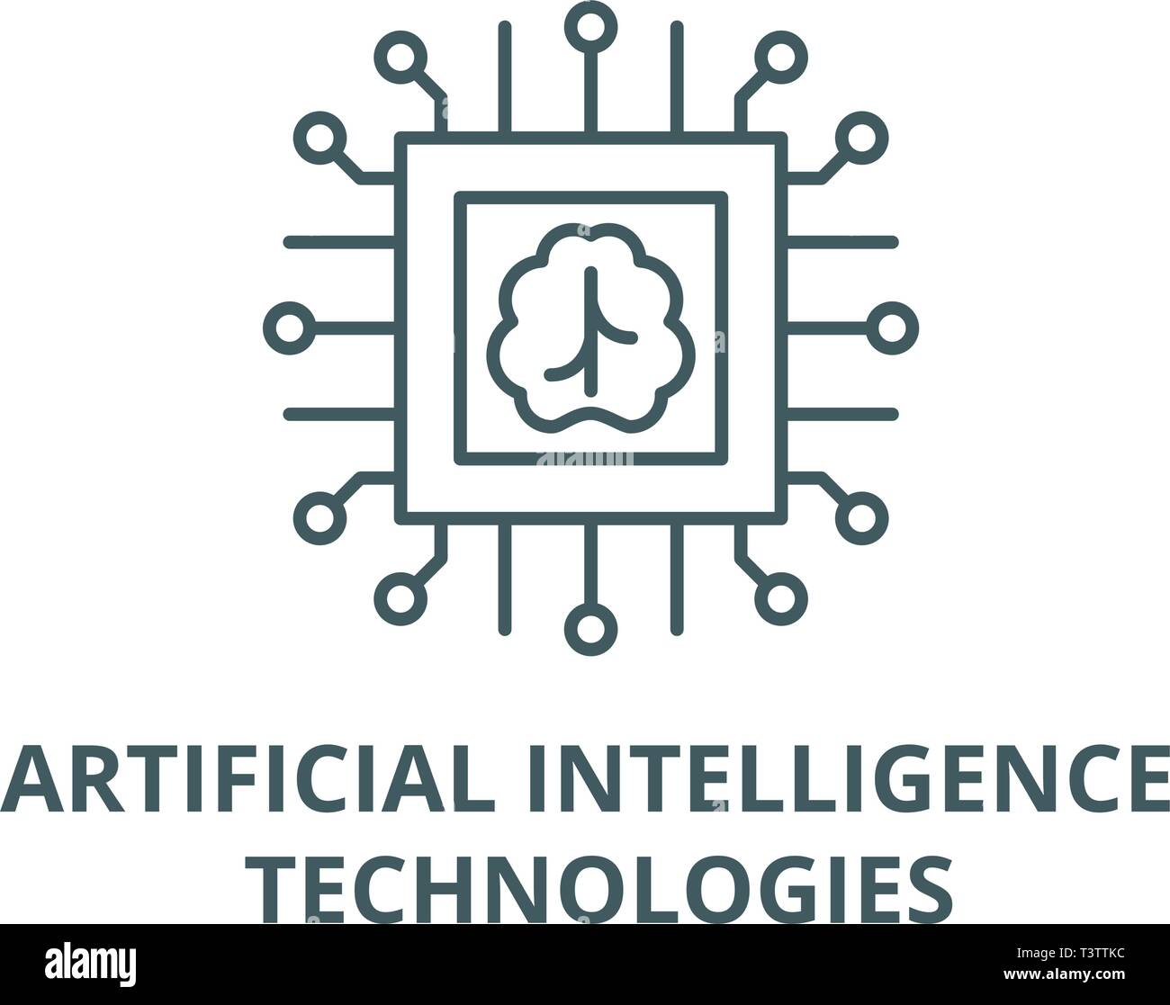 Artificial intelligence technologies line icon, vector. Artificial ...