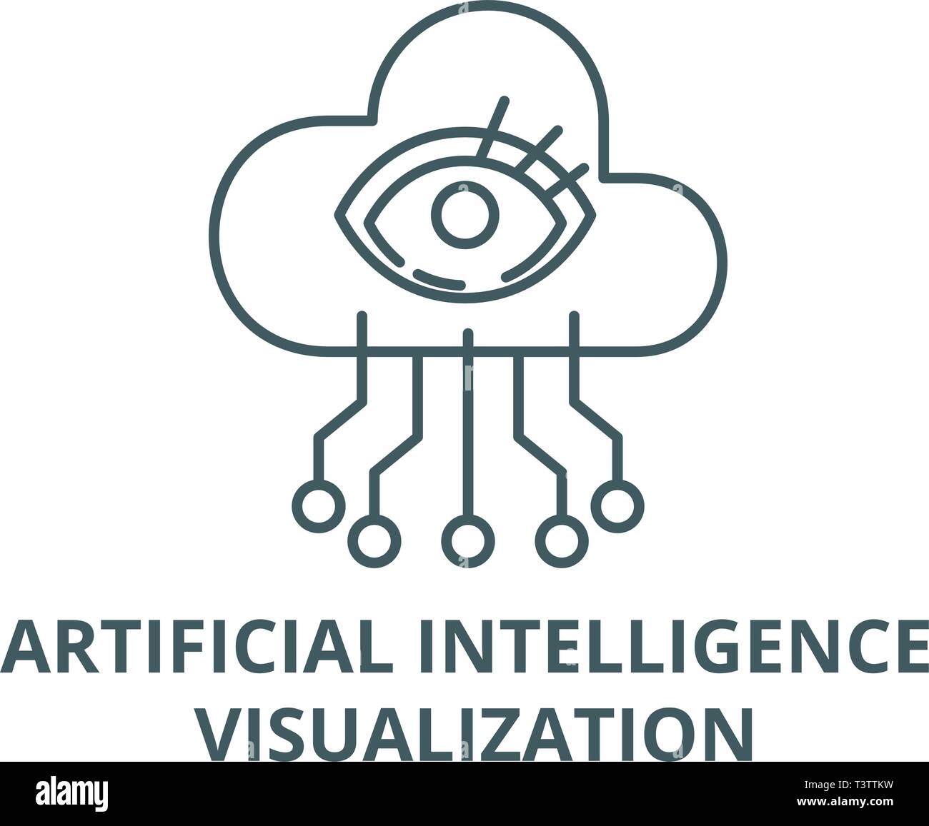 Artificial intelligence visualization line icon, vector. Artificial ...