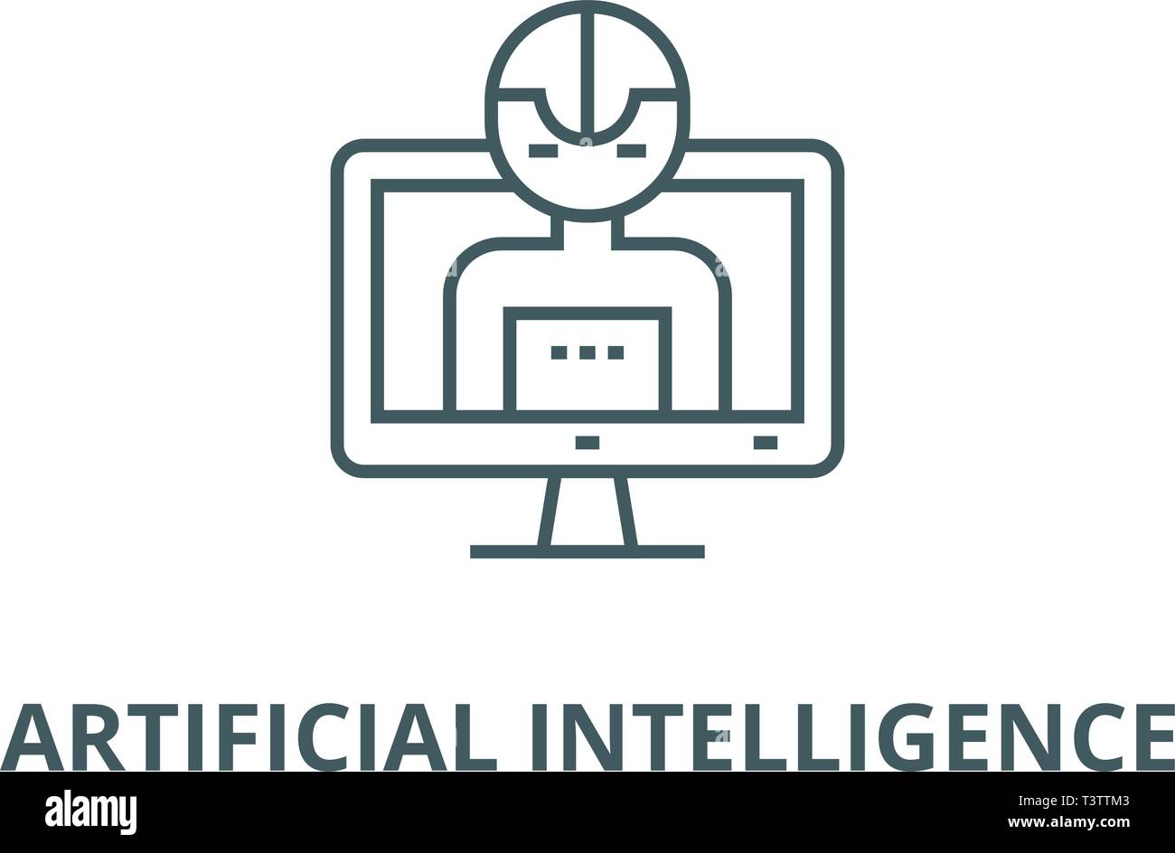 Artificial intelligence, computer line icon, vector. Artificial ...