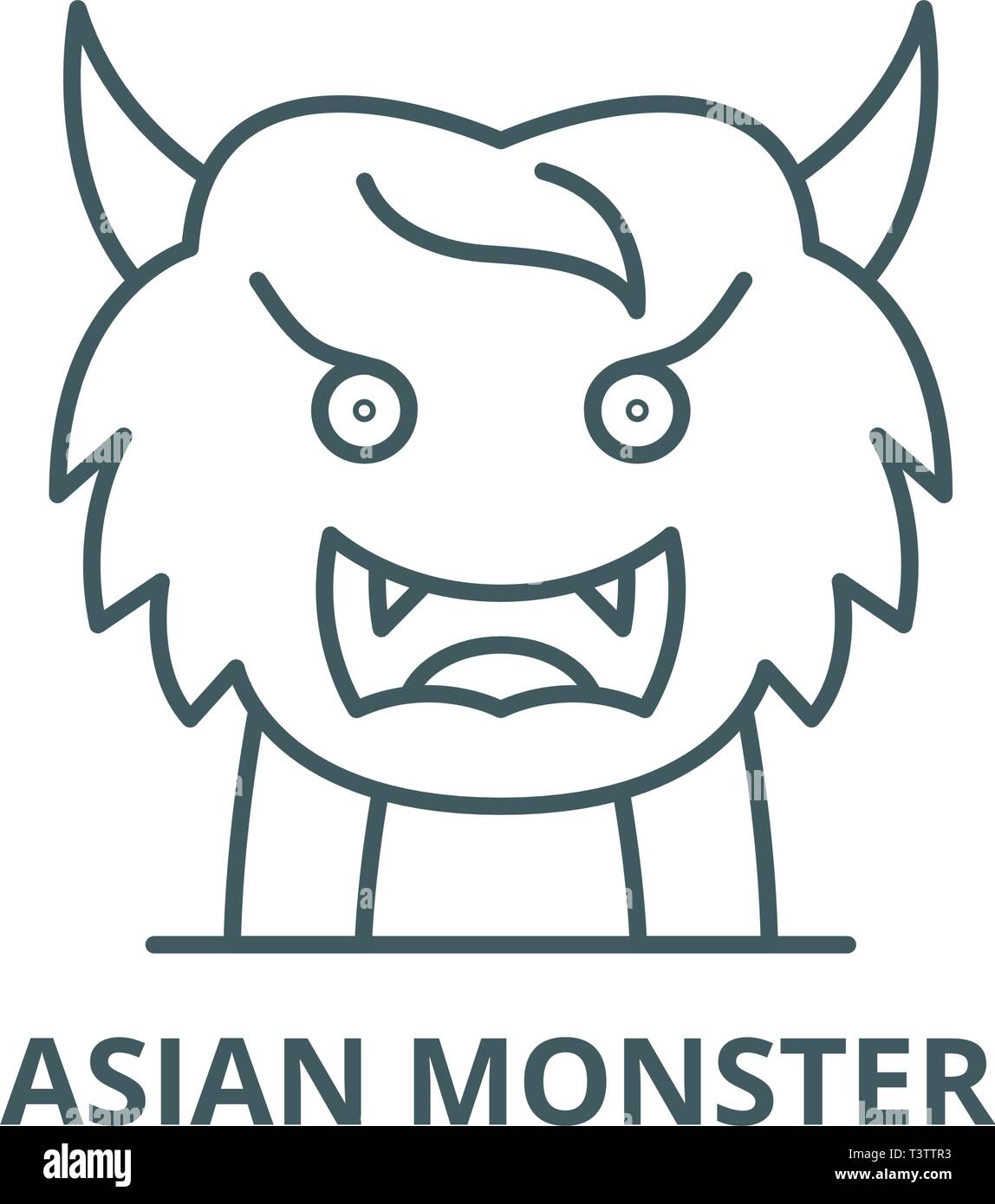Asian monster line icon, vector. Asian monster outline sign, concept ...