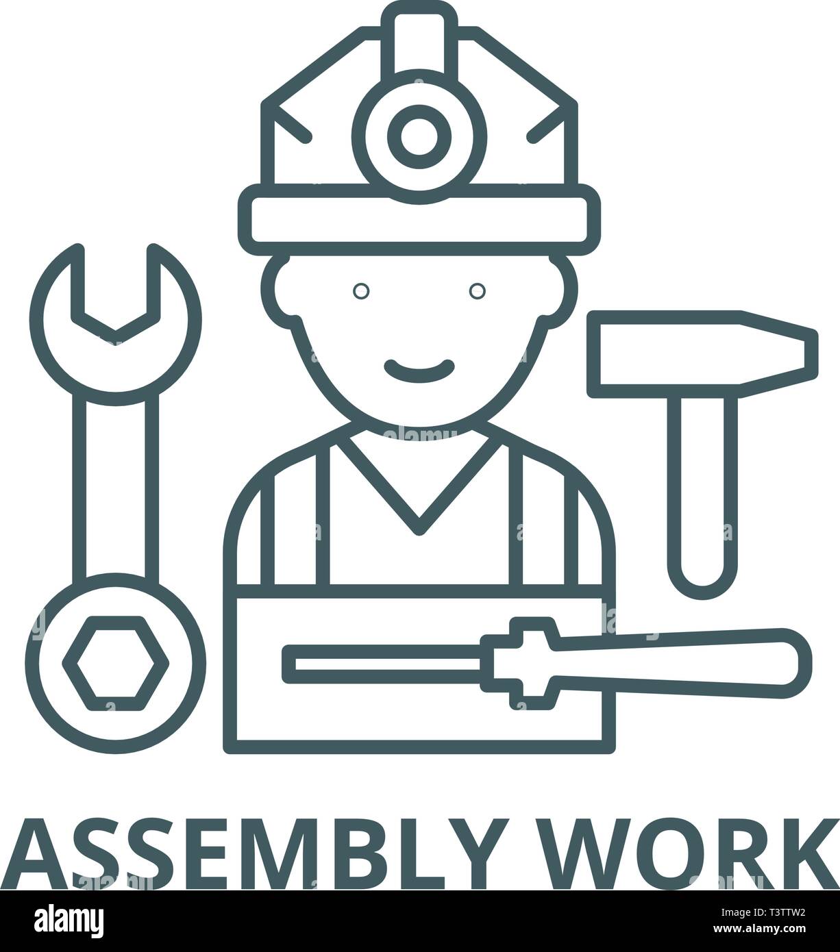 Assembly work line icon, vector. Assembly work outline sign, concept ...