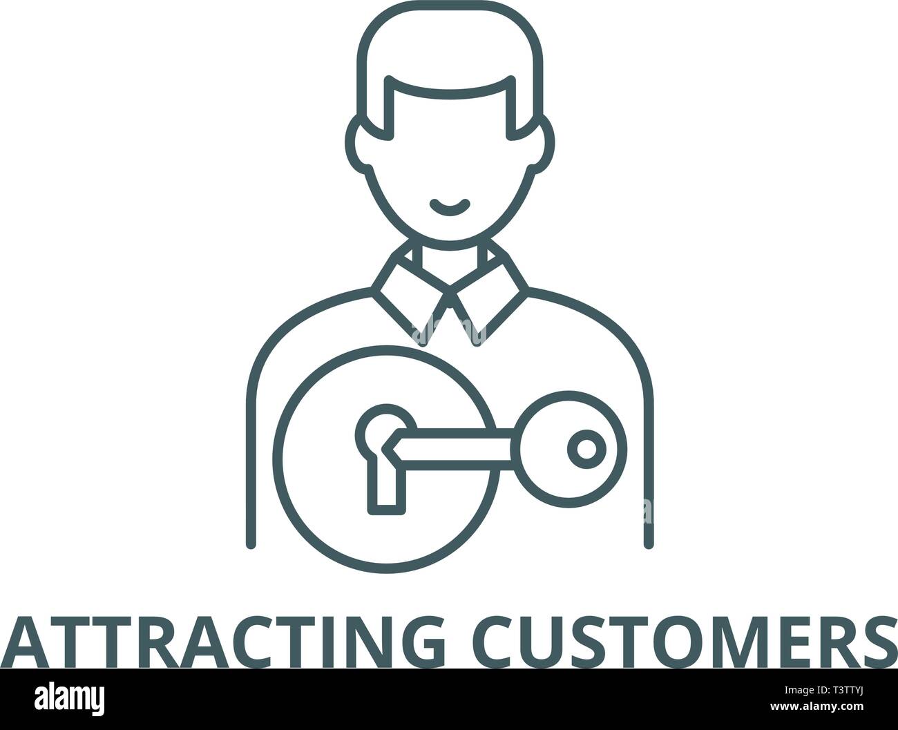Attracting customers line icon, vector. Attracting customers outline ...