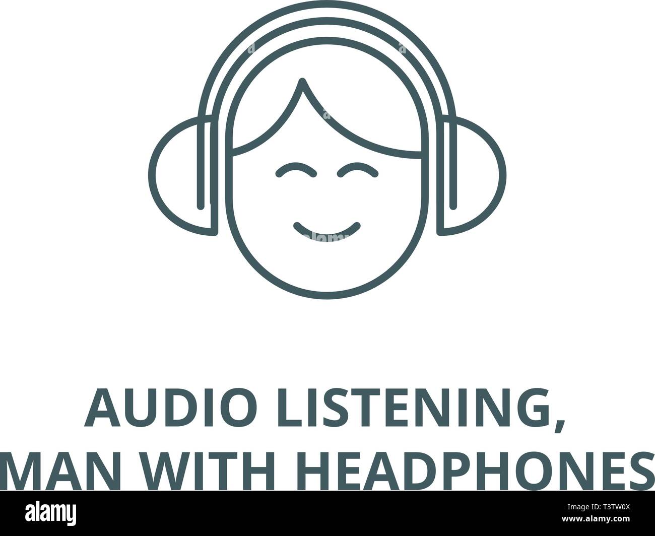 Audio listening,man with headphones line icon, vector. Audio listening ...