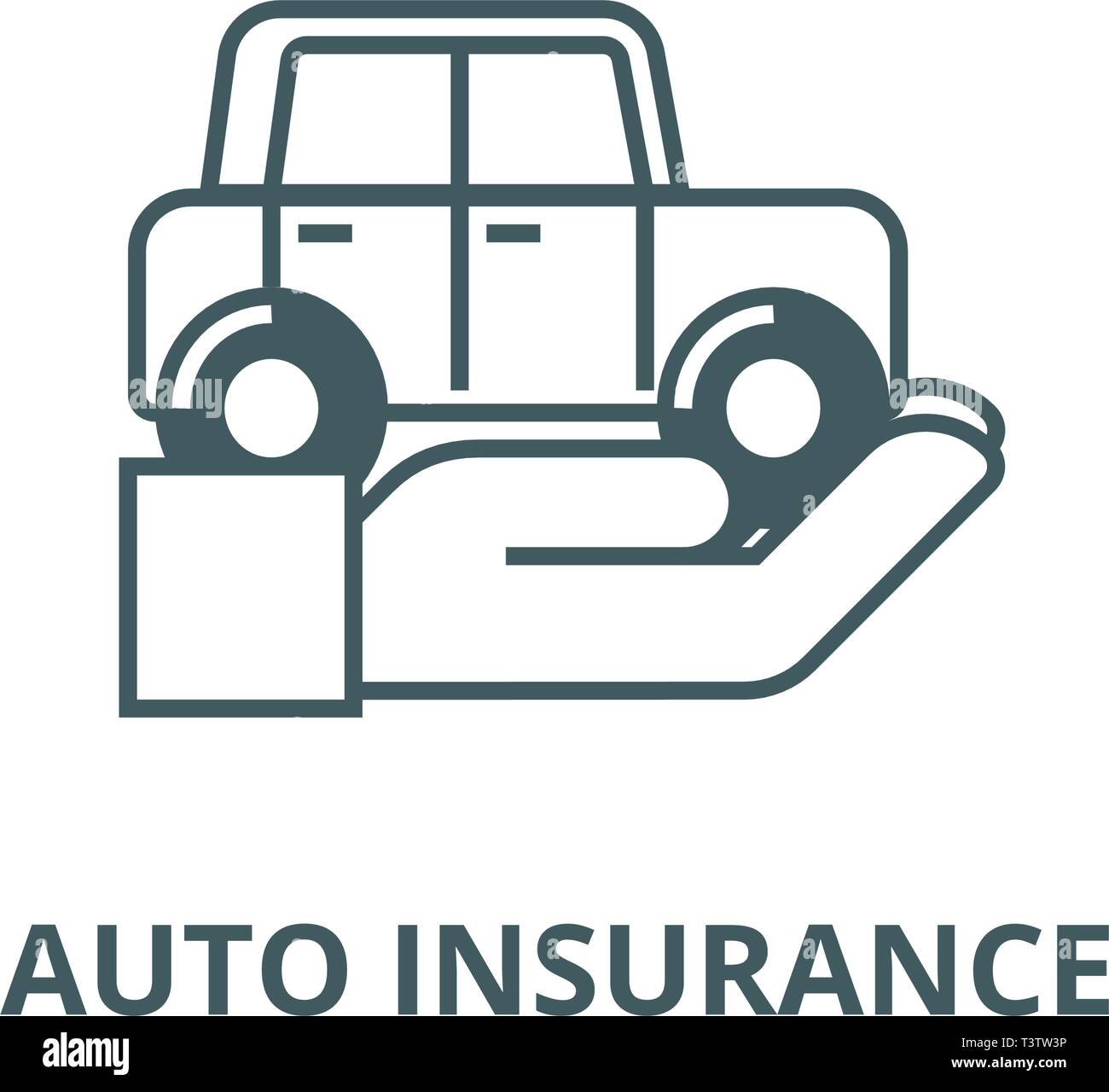 Auto insurance,car in hand line icon, vector. Auto insurance,car in ...