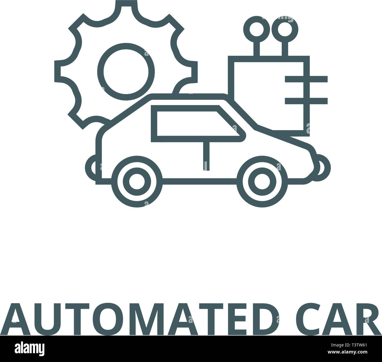 Automated car line icon, vector. Automated car outline sign, concept ...