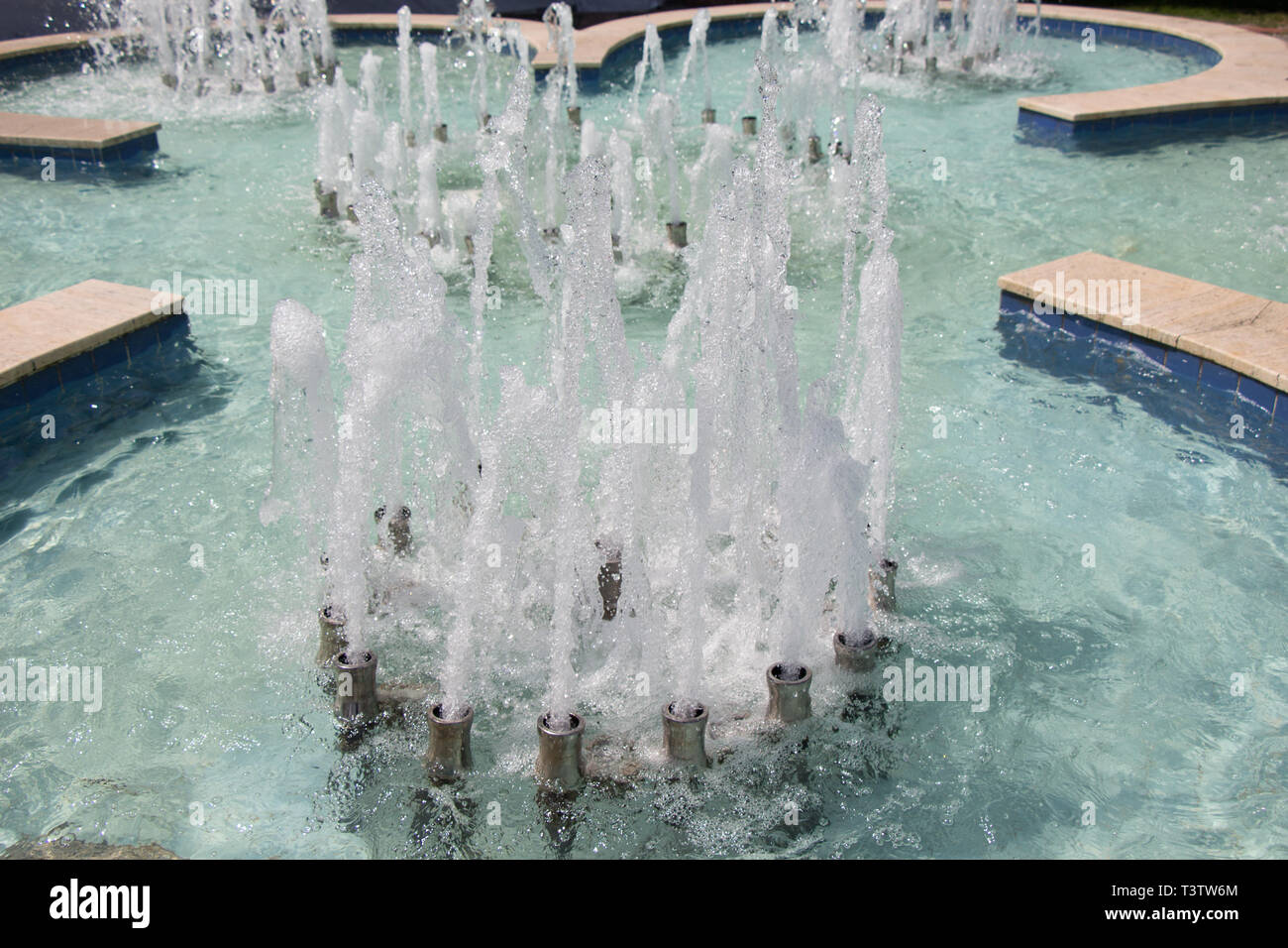 The fountains gushing sparkling water in a pool in a park Stock Photo ...