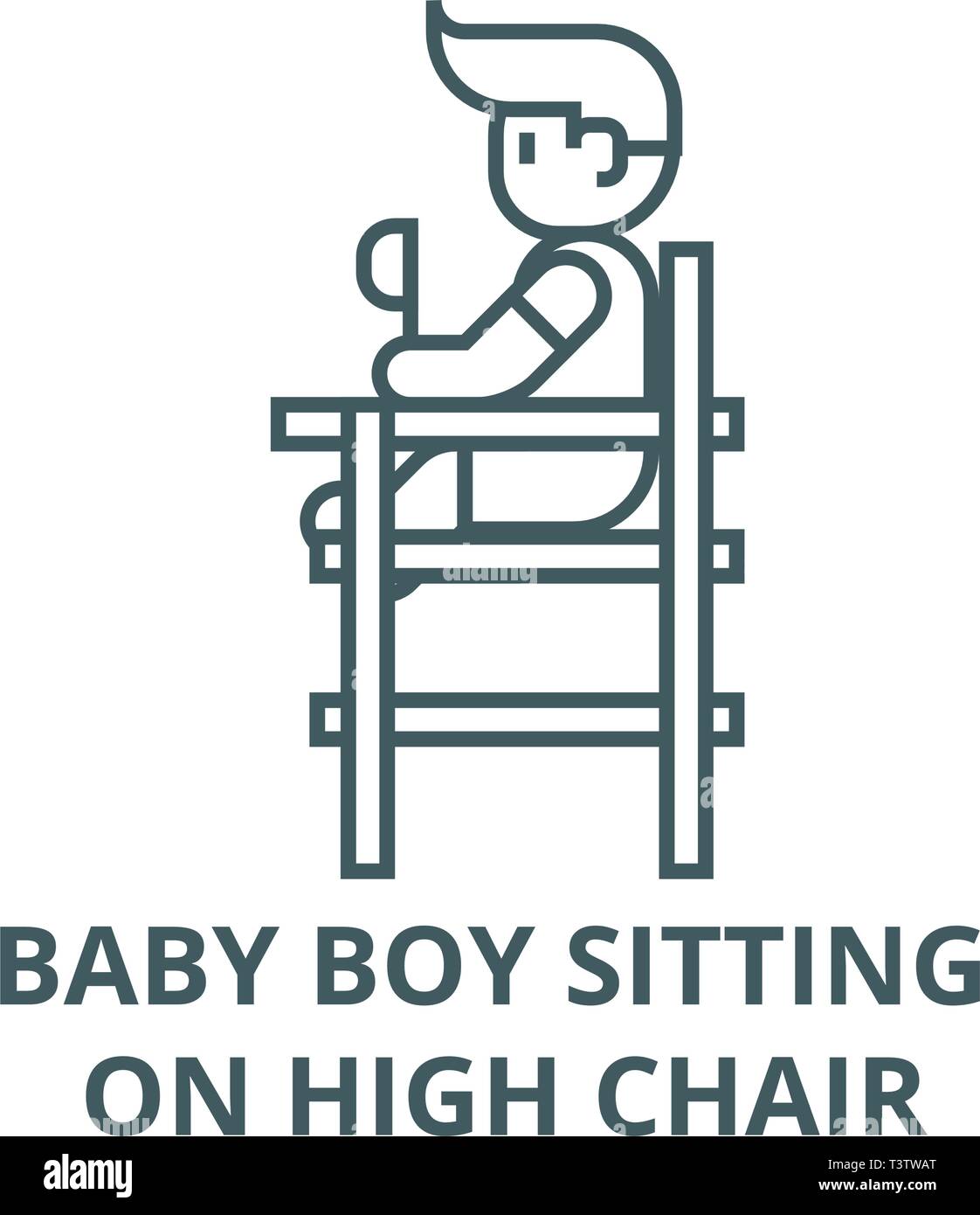 Baby boy sitting on high chair line icon, vector. Baby boy sitting on ...