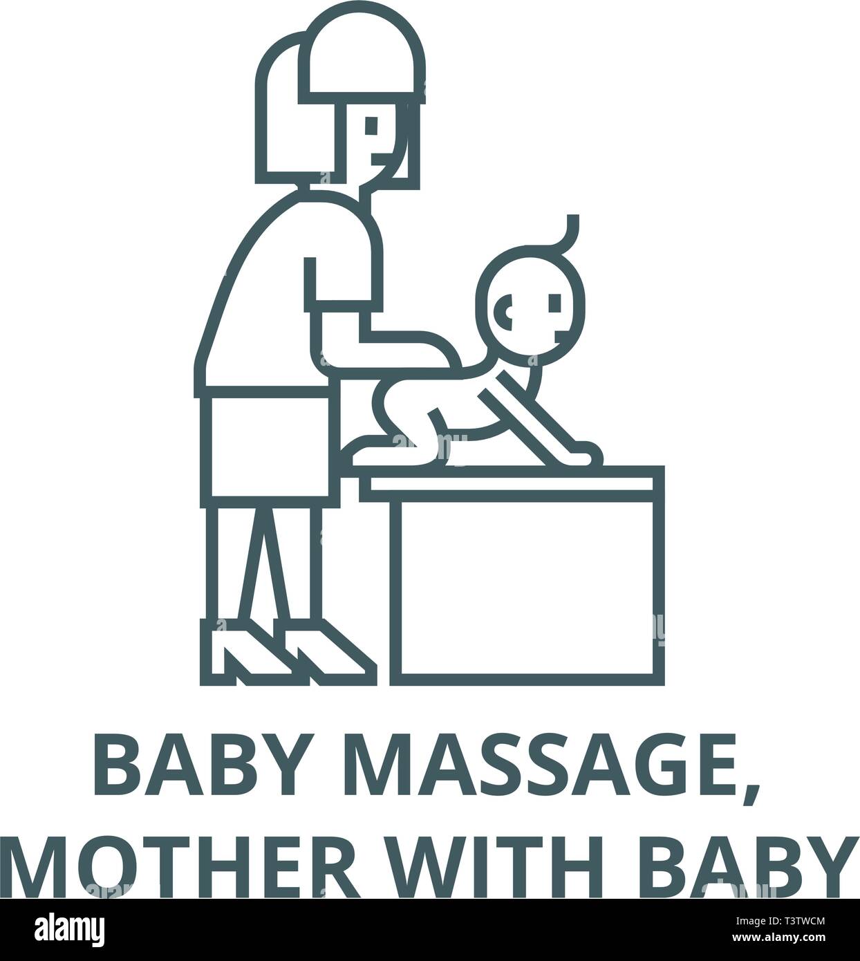 Baby massage, mother with baby line icon, vector. Baby massage, mother ...