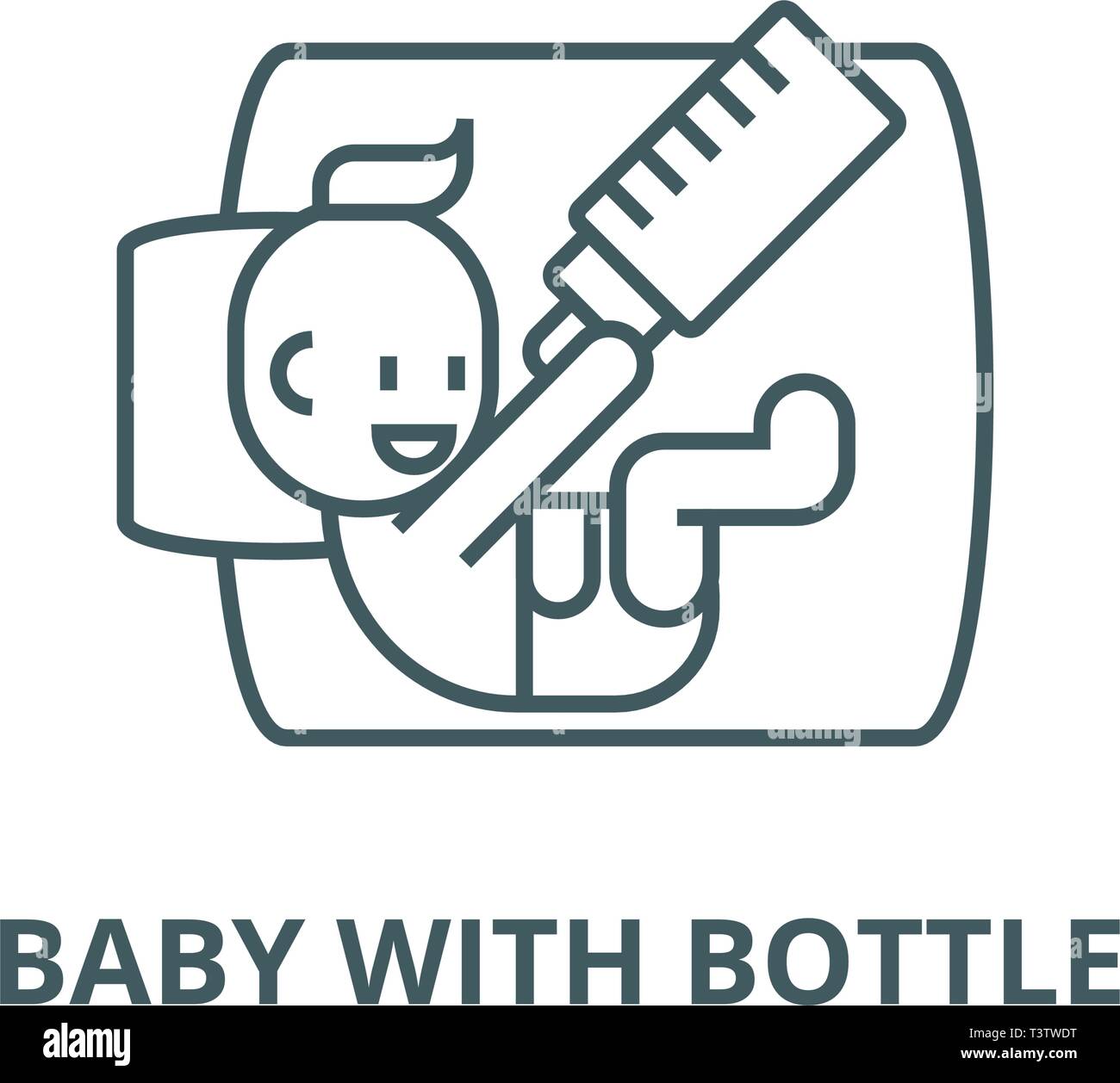Baby with bottle line icon, vector. Baby with bottle outline sign ...