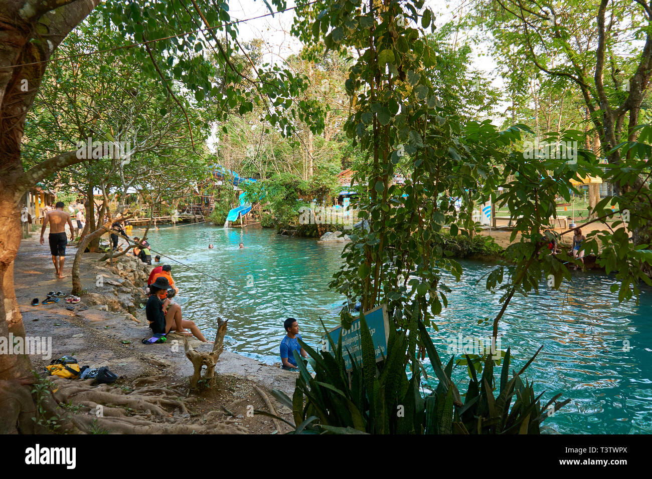 Blue lagoon in Vang Vieng, Laos, famous travel destination with clear ...