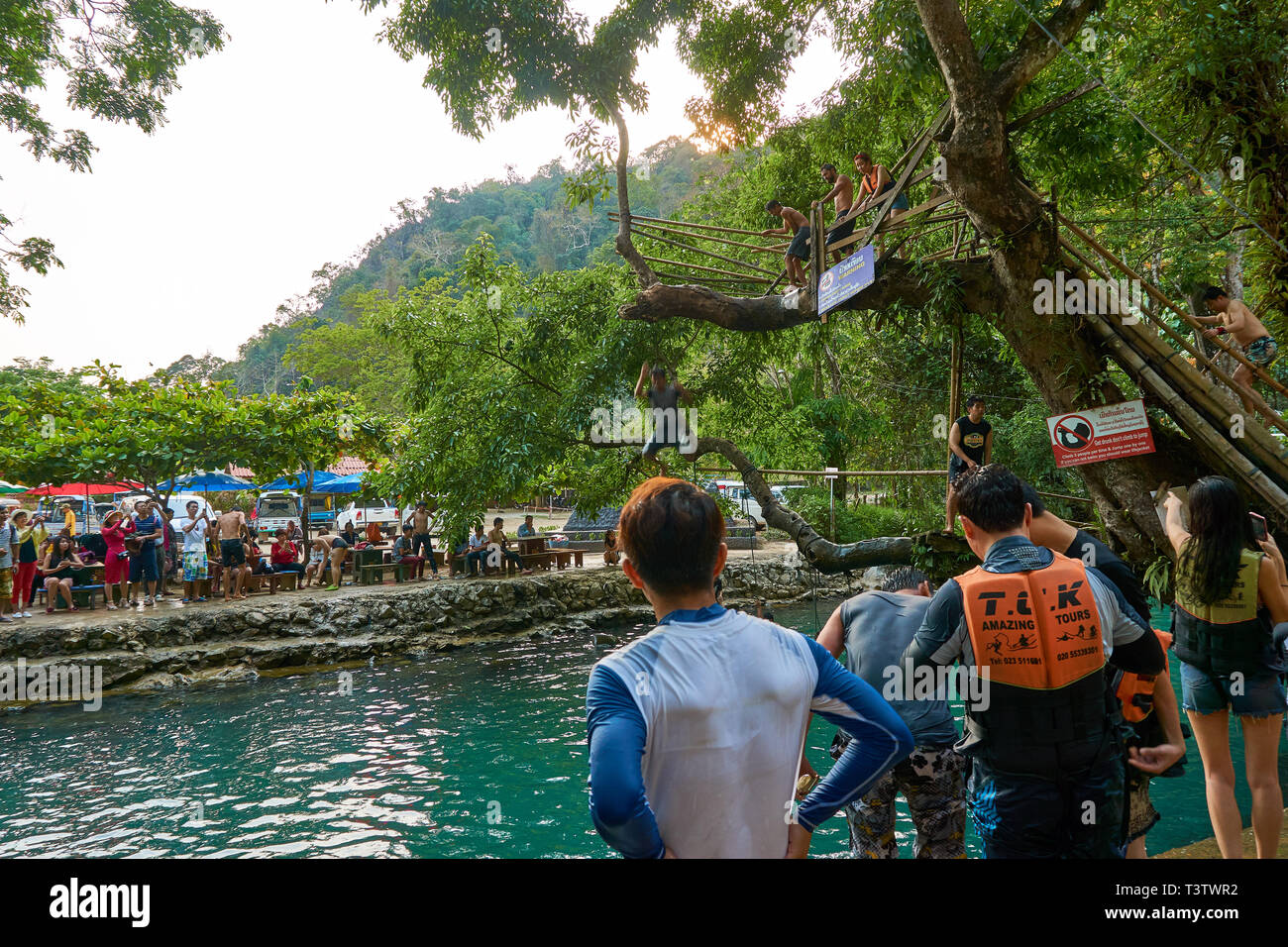 Blue lagoon in Vang Vieng, Laos, famous travel destination with clear ...
