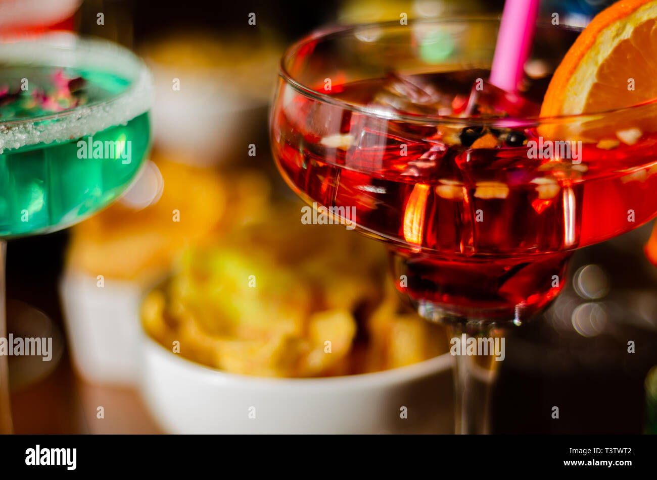 Tasty and colorful drinks based on various alcohols, syrups and ...