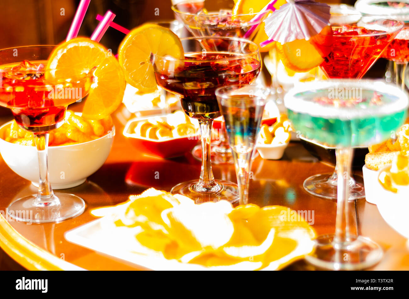 Tasty and colorful drinks based on various alcohols, syrups and ...