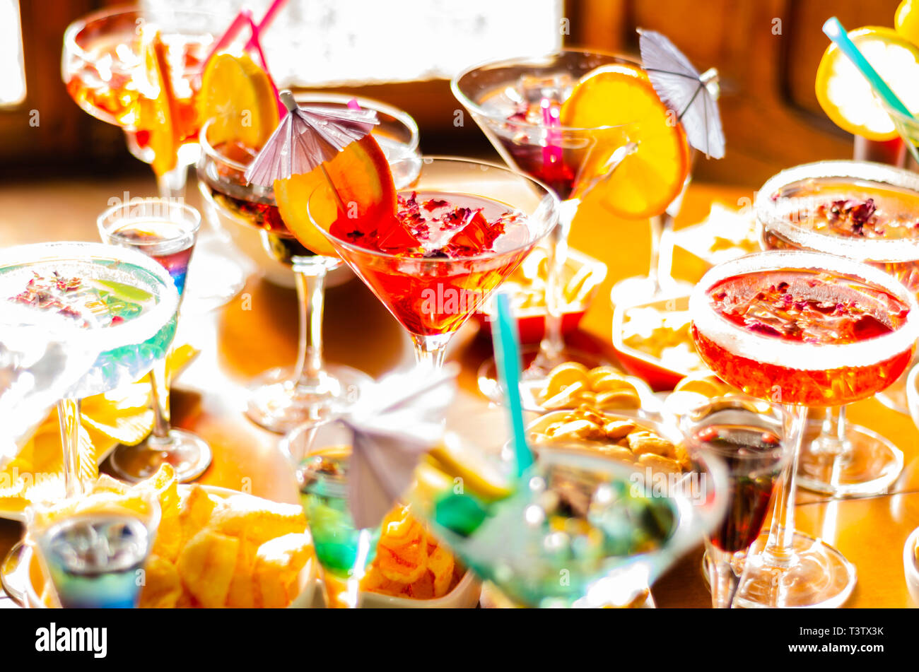 Tasty and colorful drinks based on various alcohols, syrups and ...