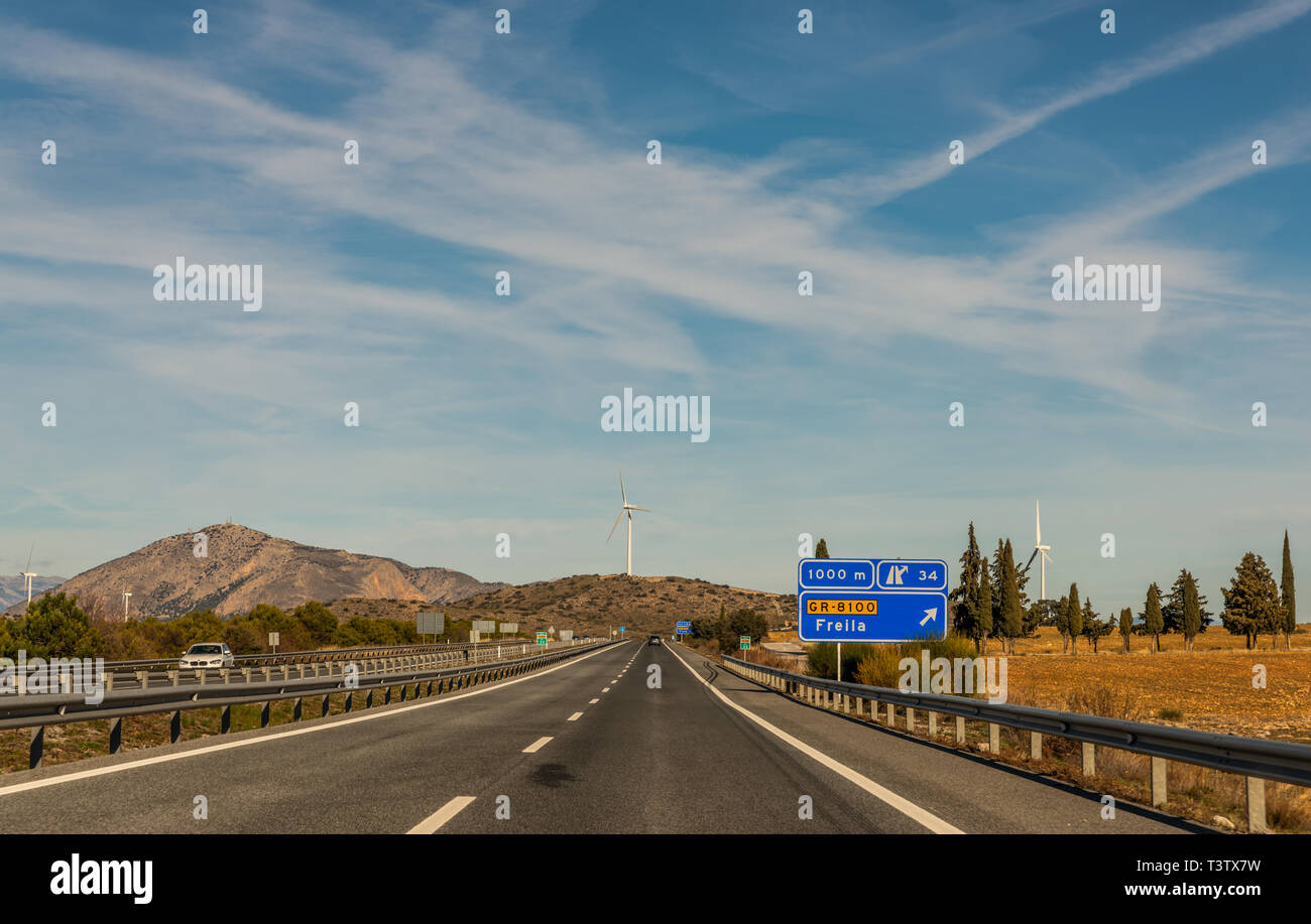 GRANADA SPAIN, DECEMBER 15, 2018 A-92 expressway leading to the city of ...