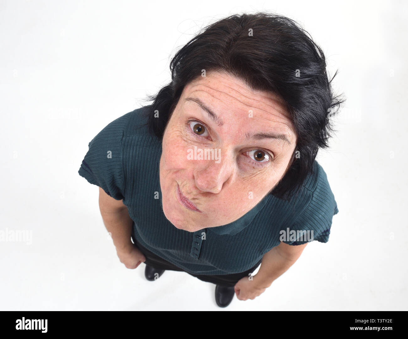 woman making mockery on white Stock Photo - Alamy