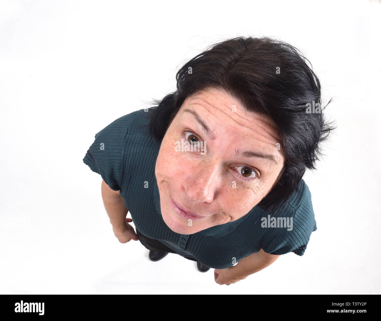 woman making mockery on white Stock Photo - Alamy