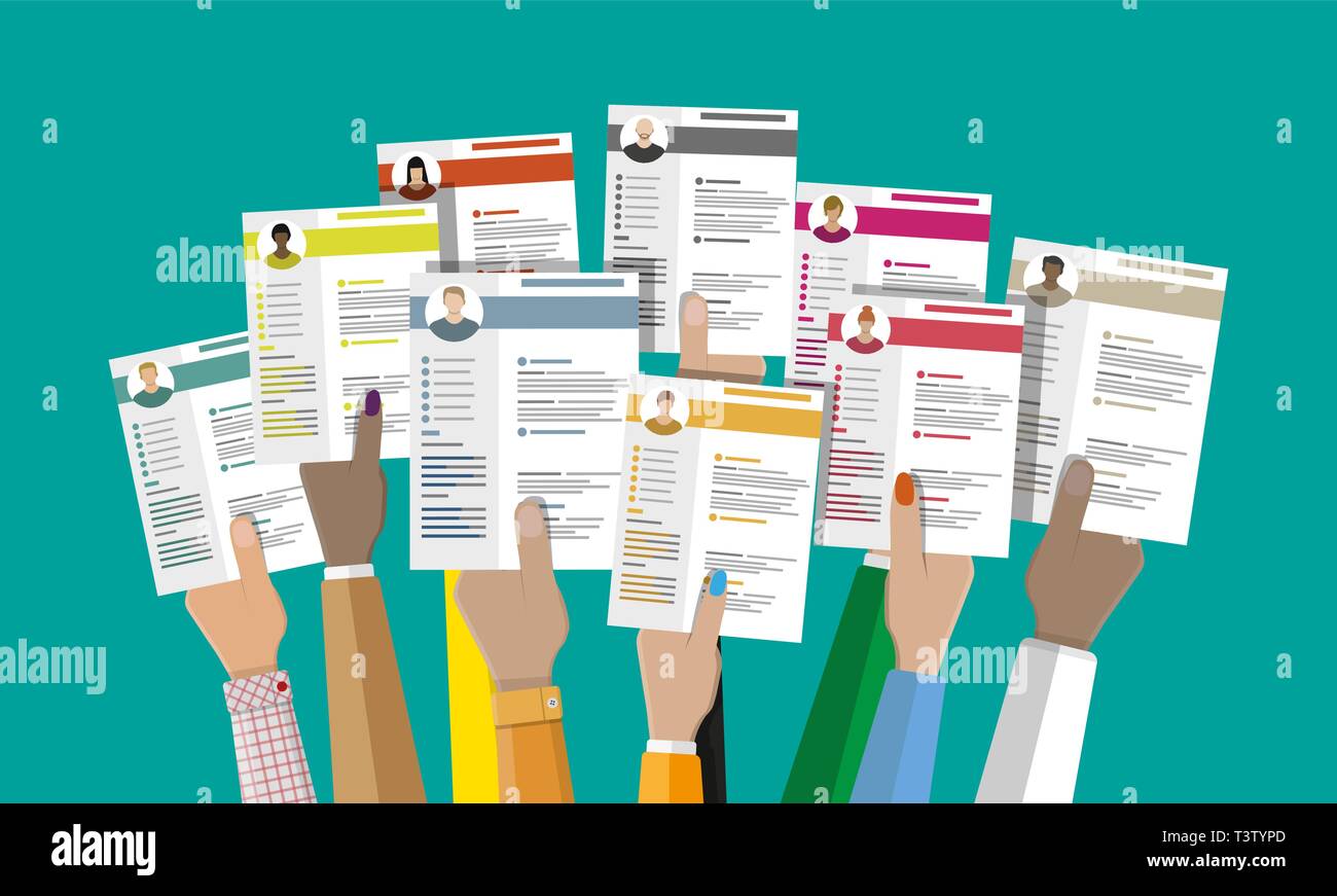 Hands holding cv resume documents. Human resources management concept ...