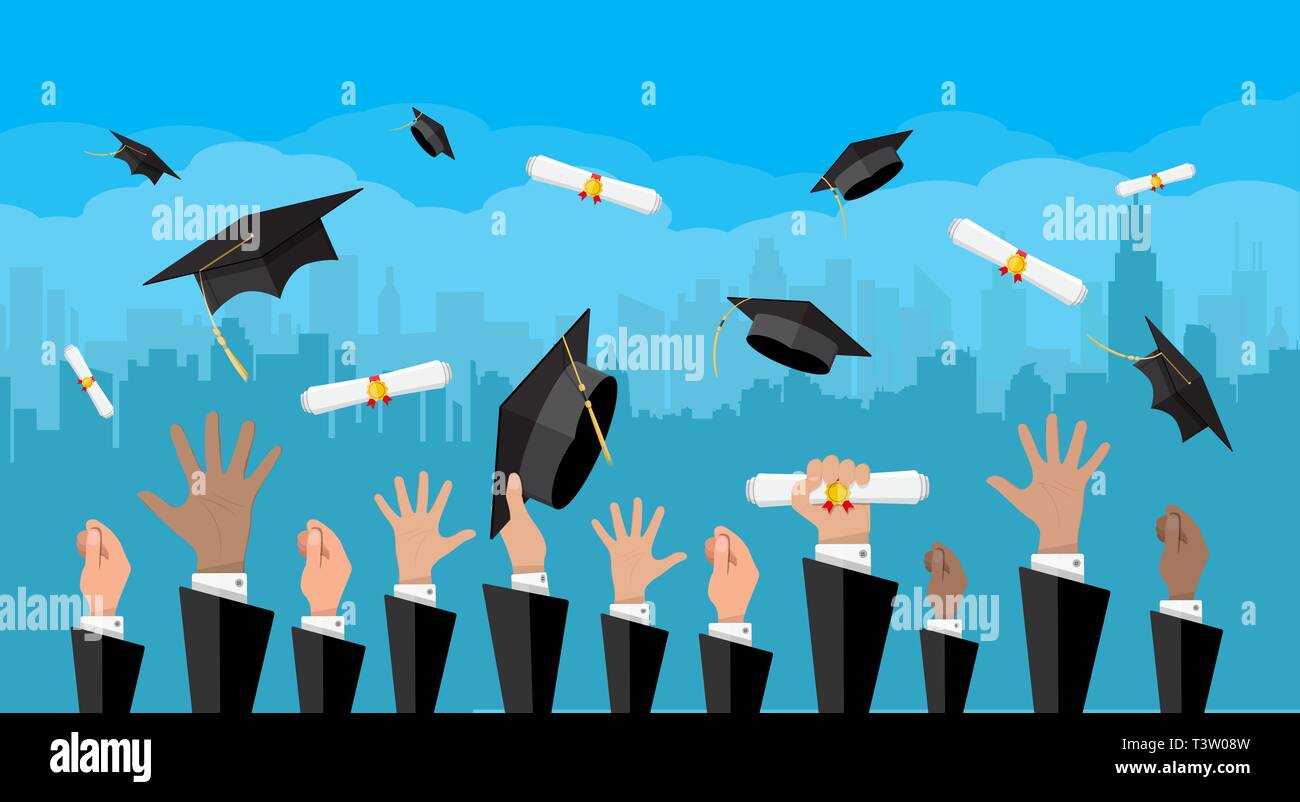 Graduation cap throwing hands vector hi-res stock photography and ...