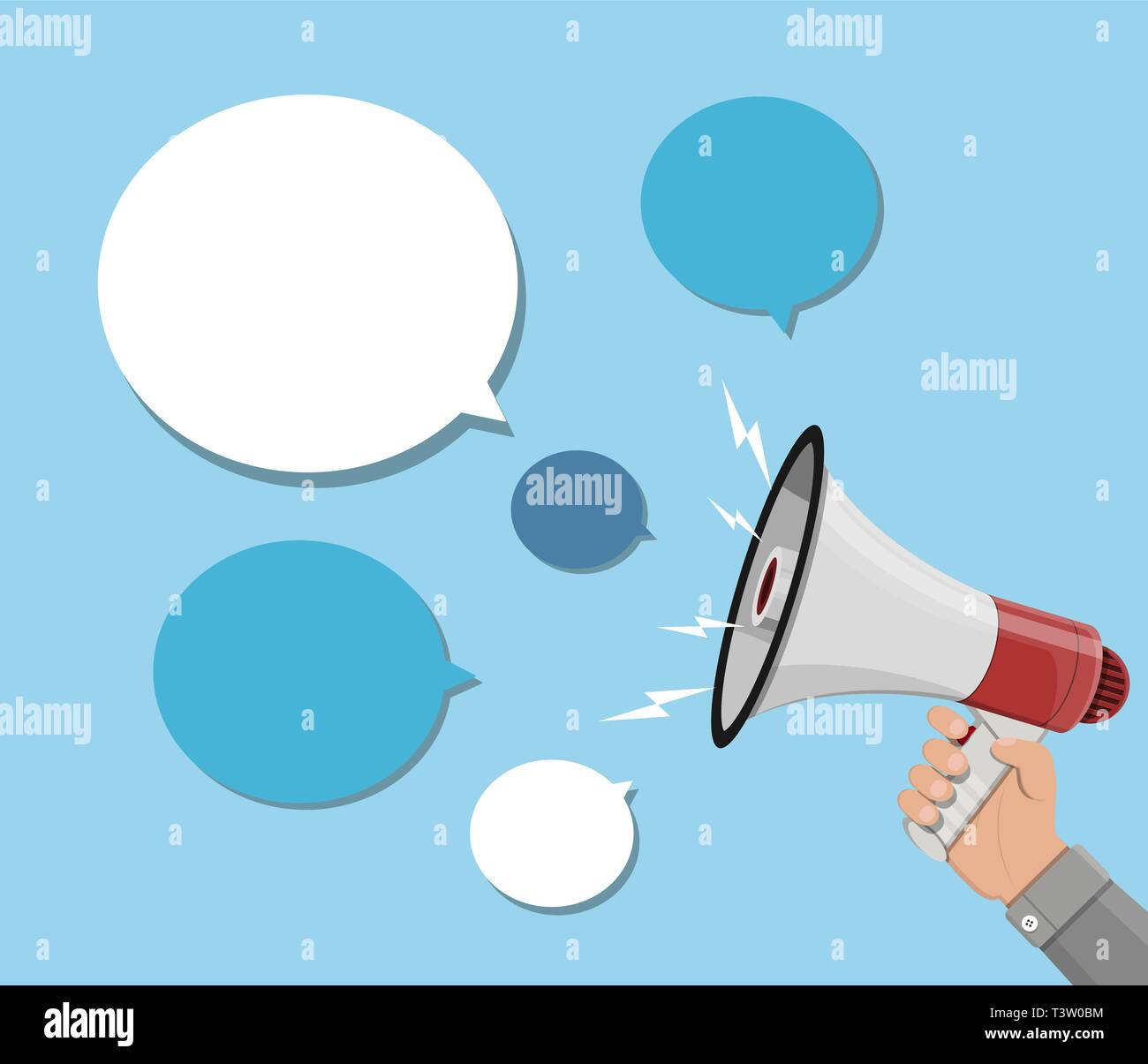Loudspeaker or megaphone in hand and speech balloon. Talk balloon and ...