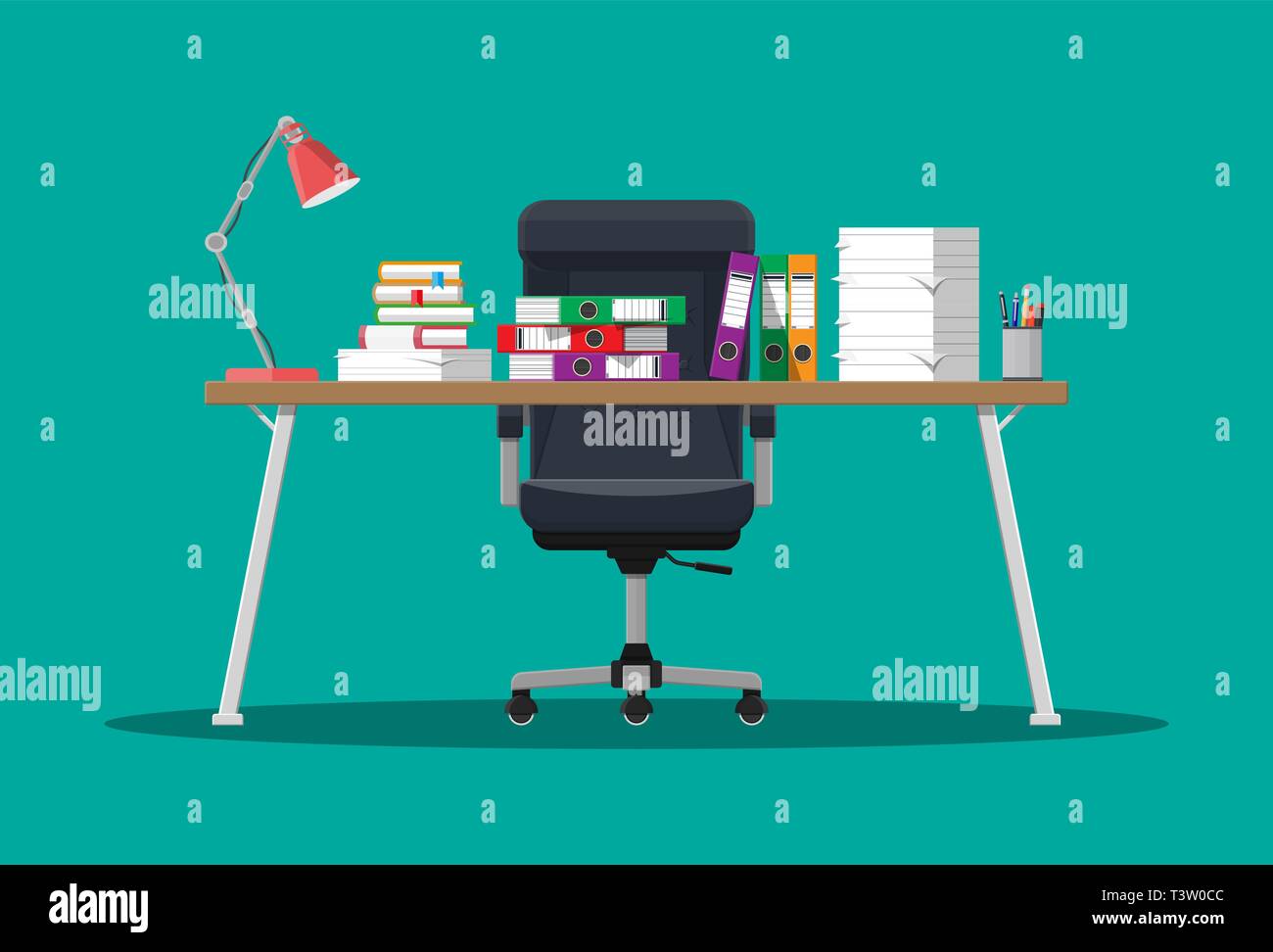 Pile of paper documents and file folders on office table. Paper stacks ...