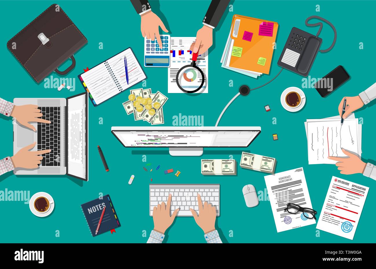 Business meeting and teamwork. Businessman with desktop pc, laptop ...