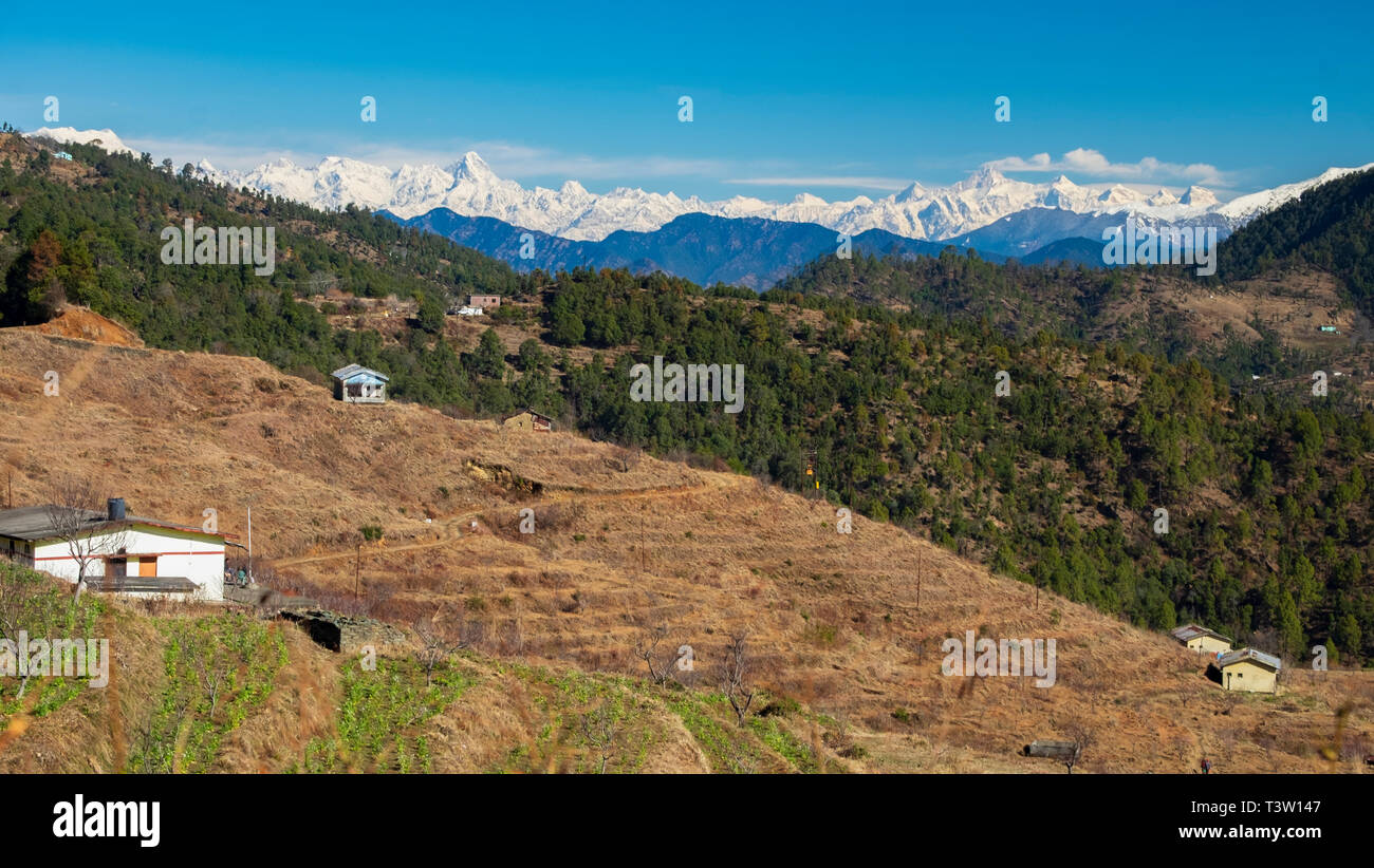 himalaya mountain view from india with little house Stock Photo - Alamy