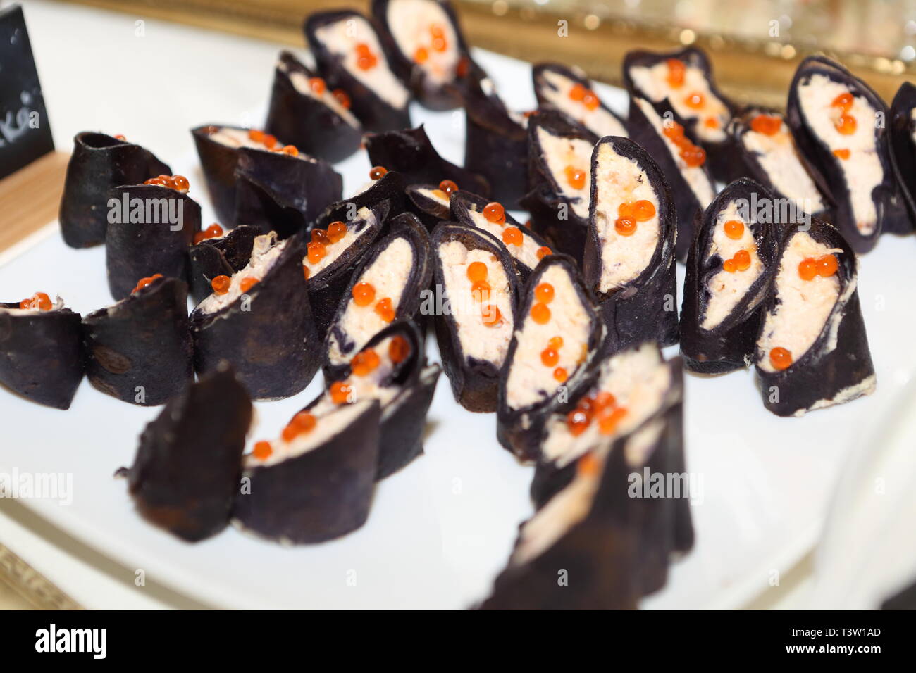 Red caviar rolls and cream cheese Stock Photo - Alamy