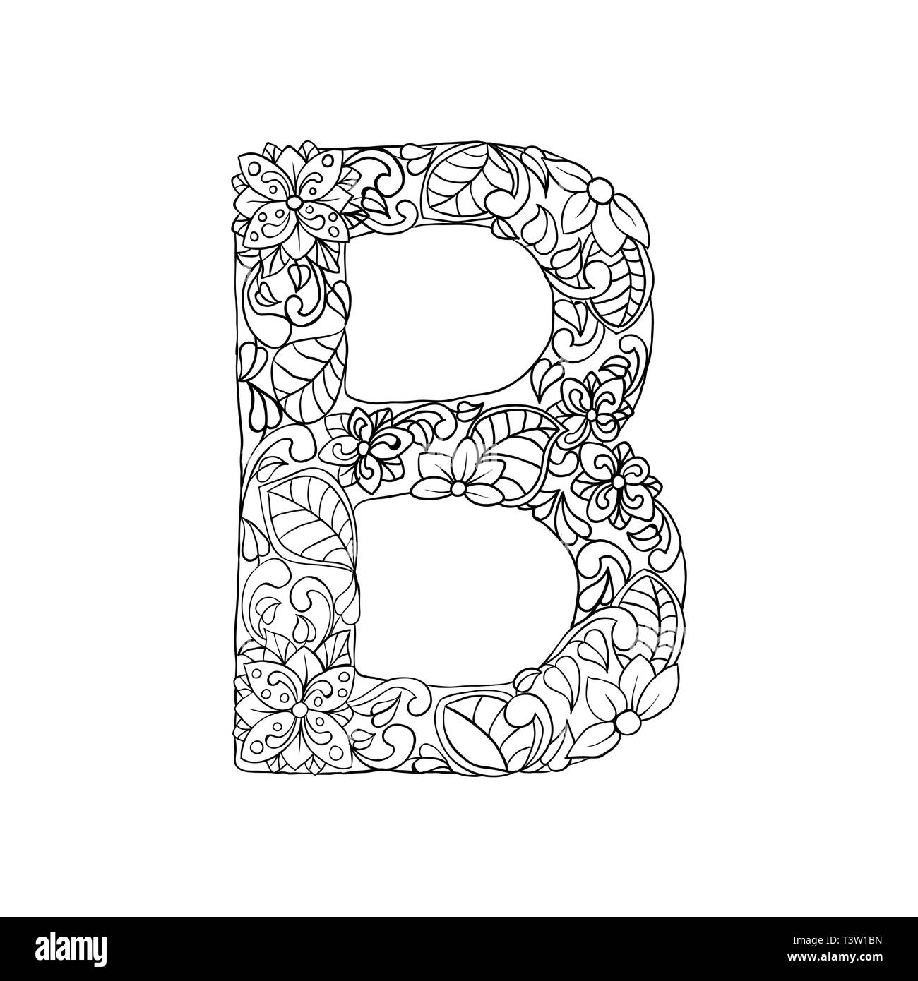 Hand drawn floral alphabet design Black and White Stock Photos & Images ...