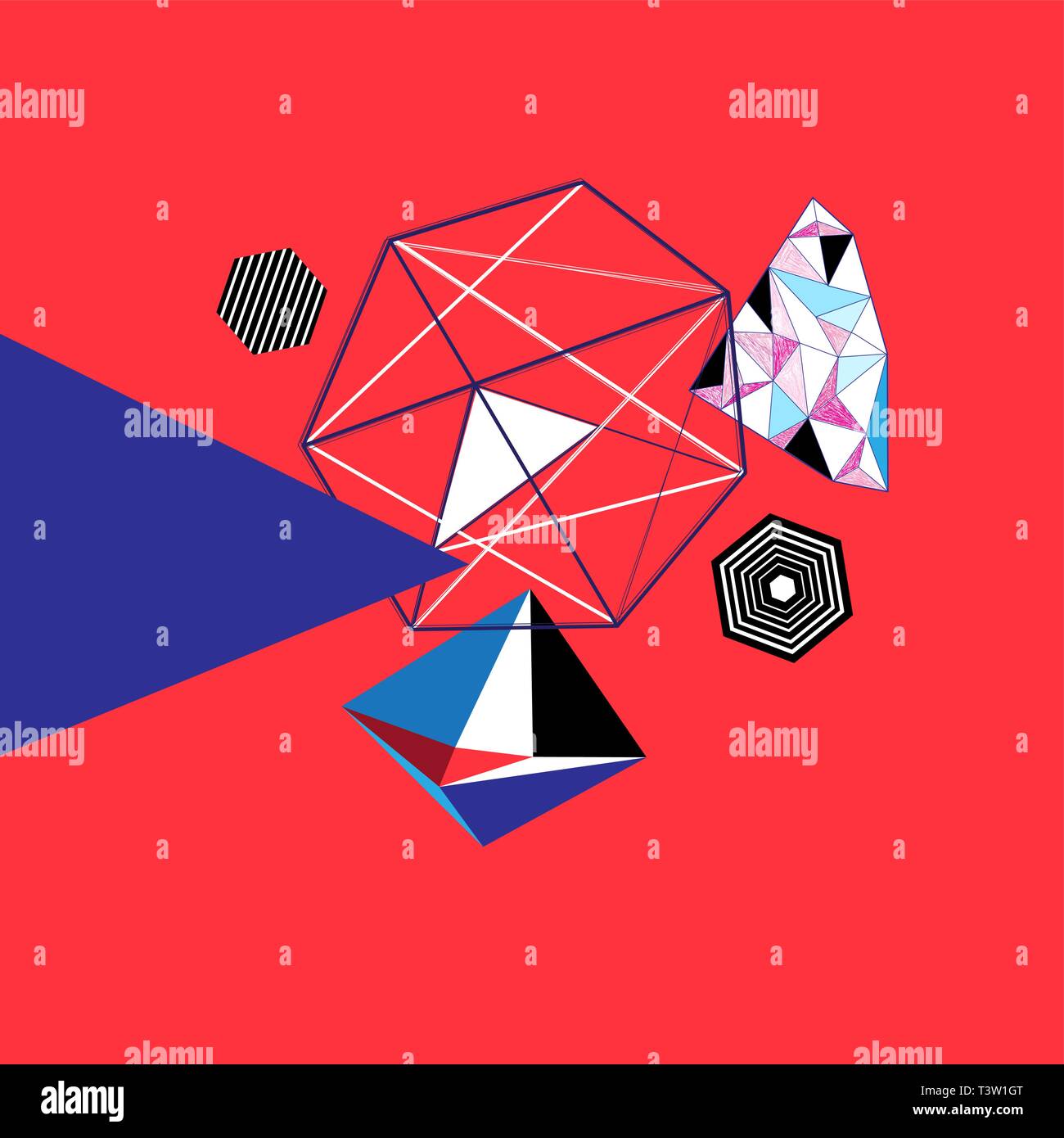 Abstract super geometric multi-colored background with different shapes ...