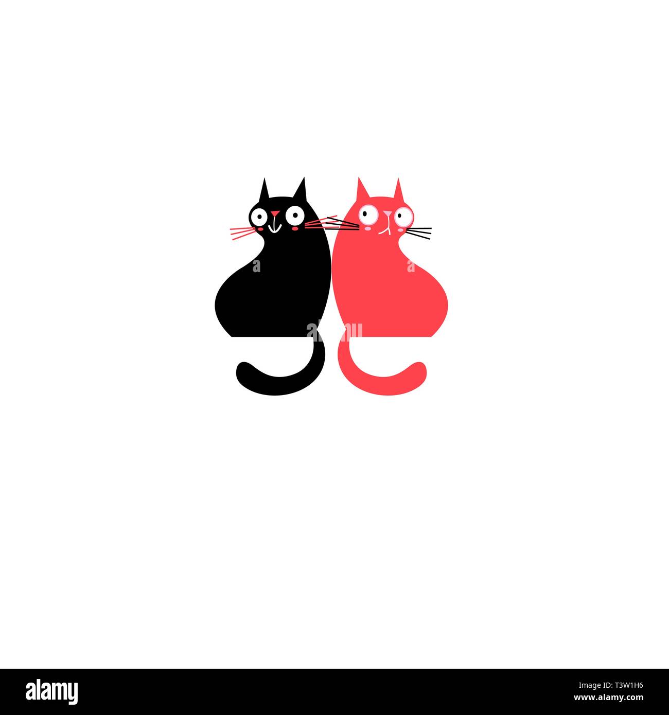 Vector silhouette cartoon lovers funny cats on isolated white ...