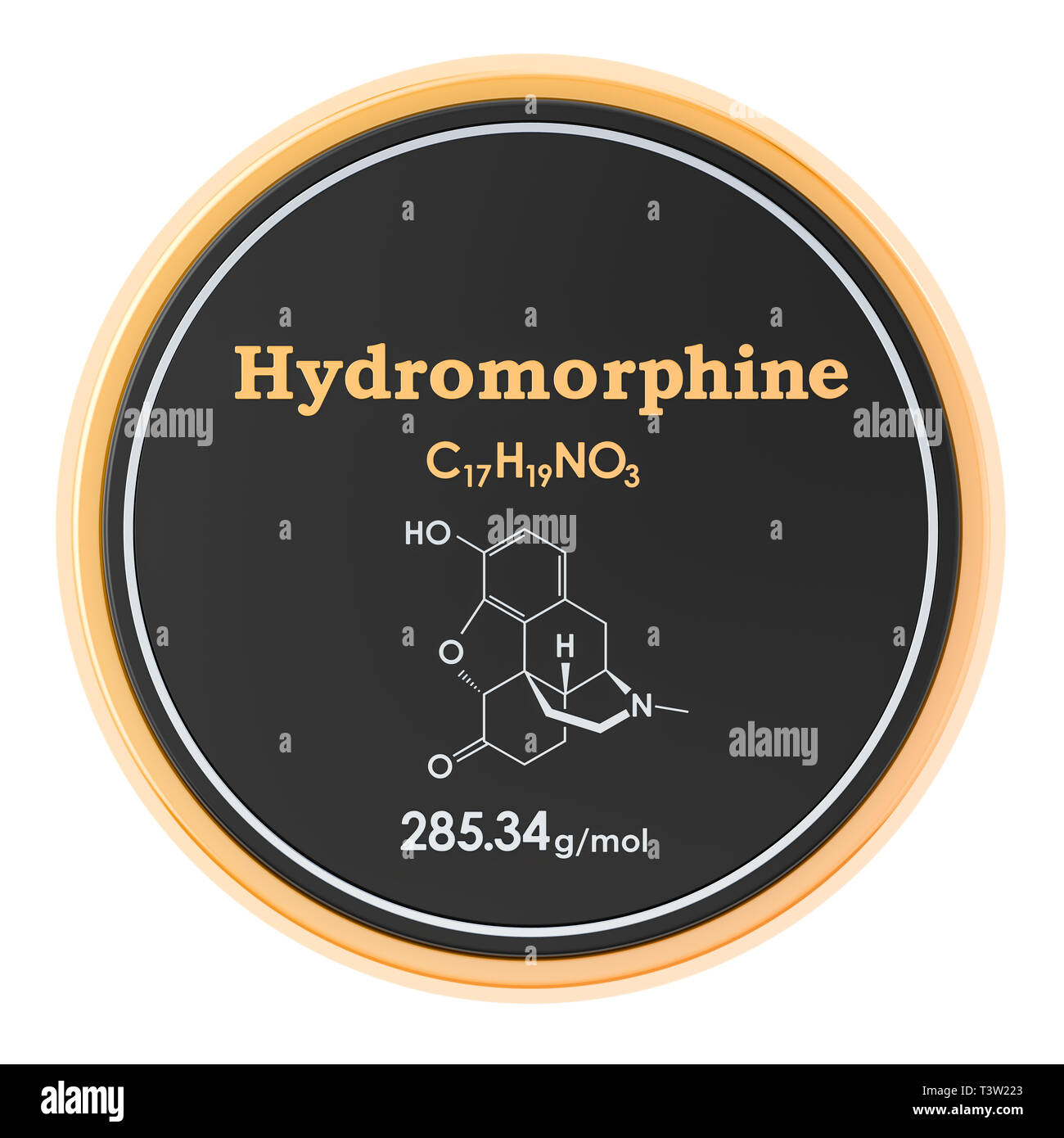 Hydromorphone, dihydromorphinone circle icon, 3D rendering isolated on ...