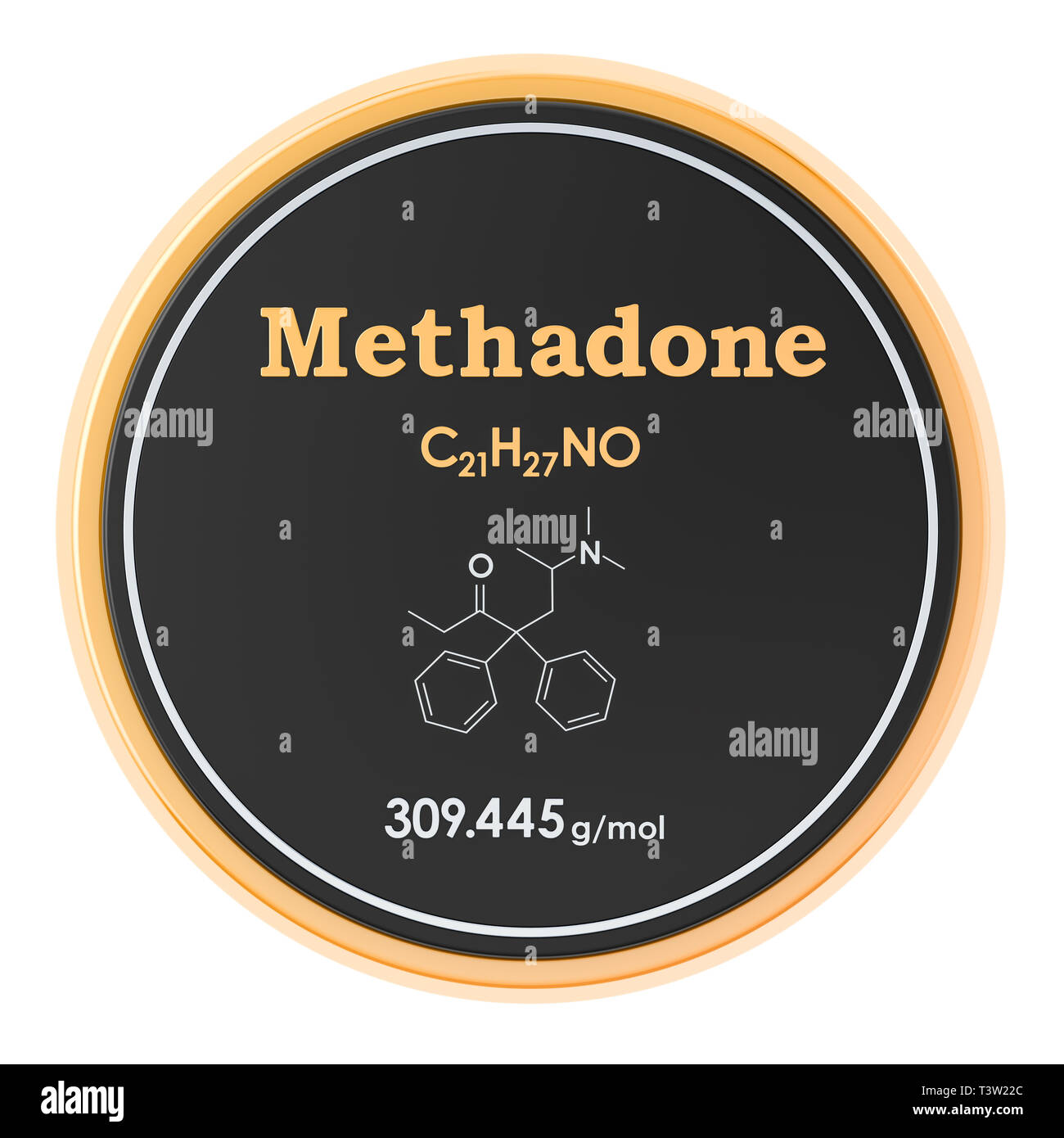 Methadone. Chemical formula, molecular structure. 3D rendering isolated ...