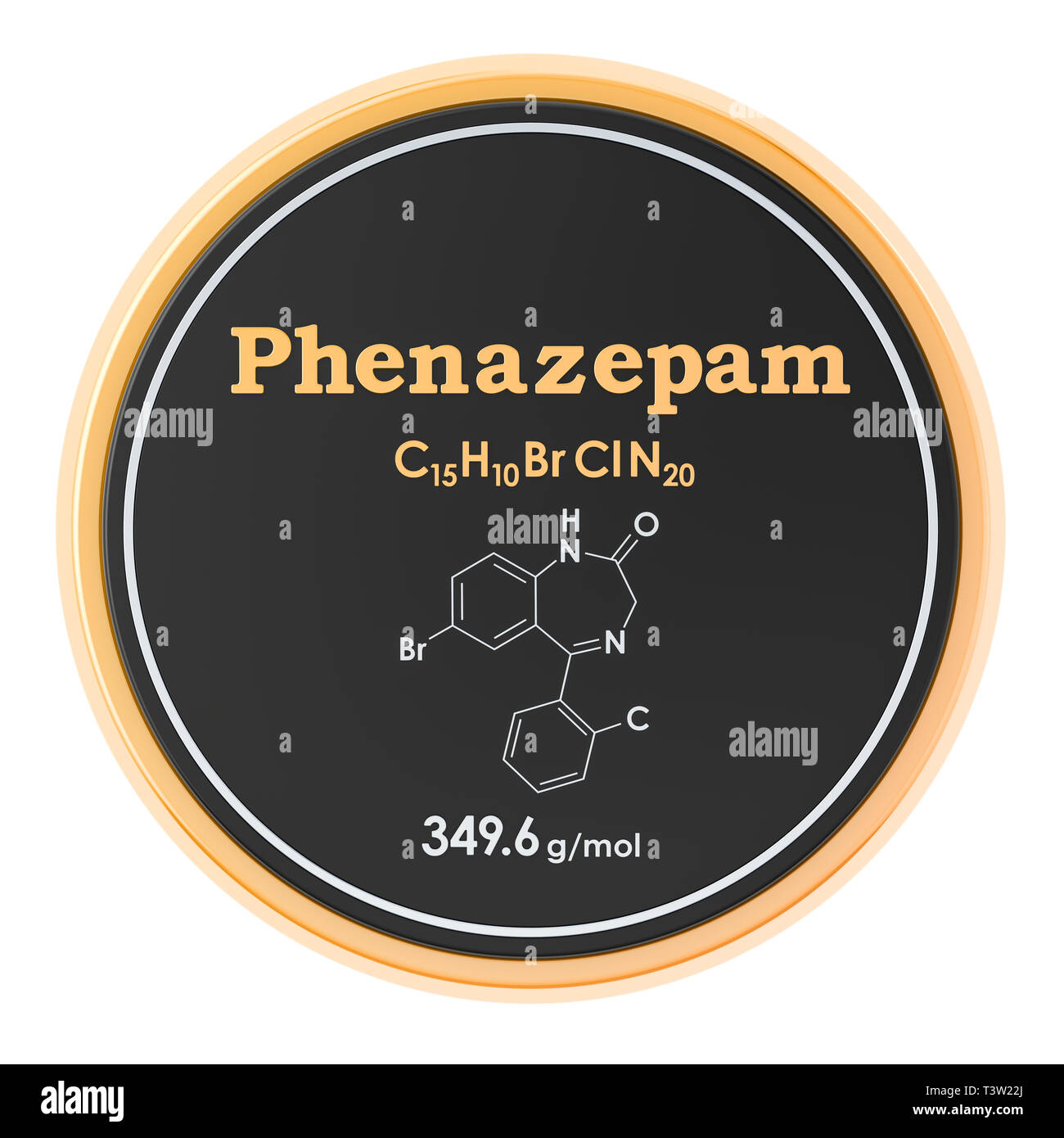 Phenazepam. Chemical formula, molecular structure. 3D rendering ...