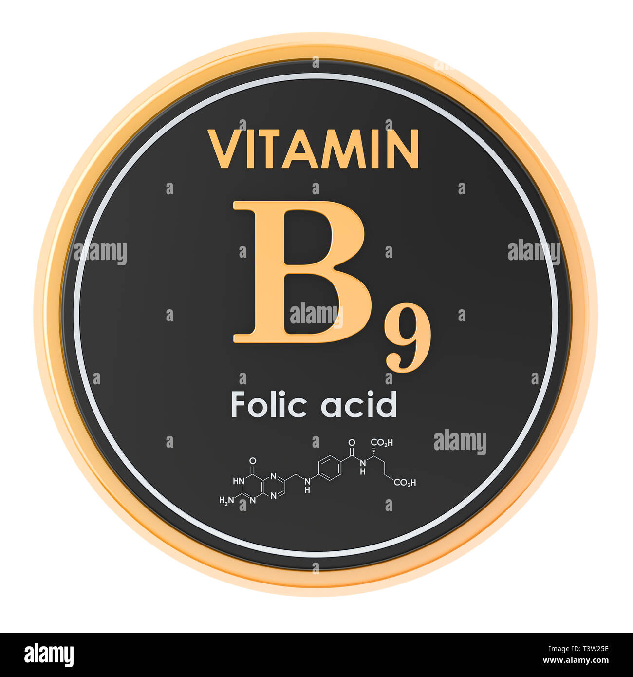 Vitamin B9, folic acid. Circle icon, chemical formula, molecular ...