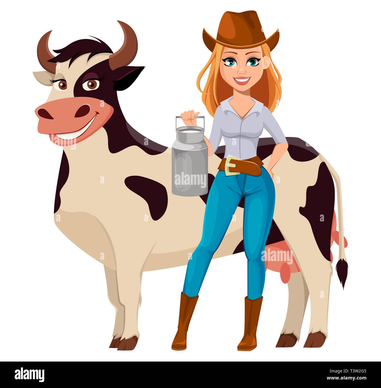 Young pretty farmer woman in cowboy hat. Cheerful gardener woman ...