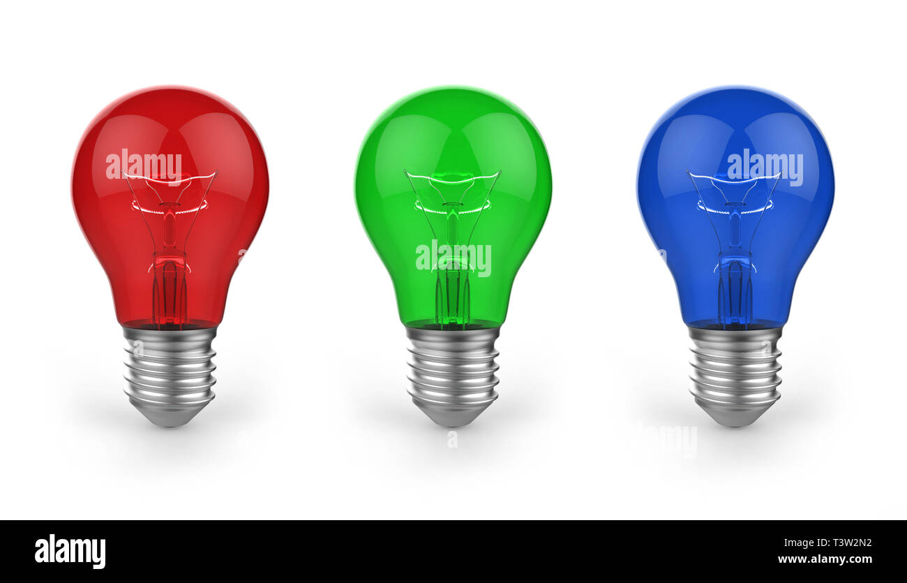 colored bulbs on a white background Stock Photo - Alamy